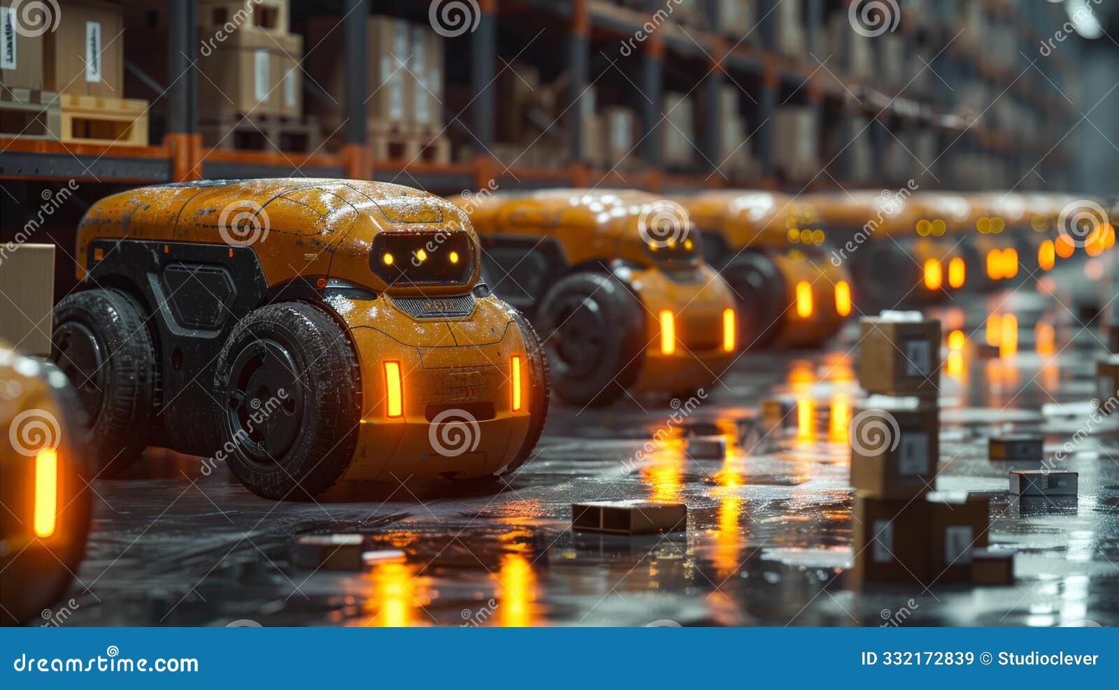 Warehouse Robots Working in Sync - Generative Ai Stock Illustration ...
