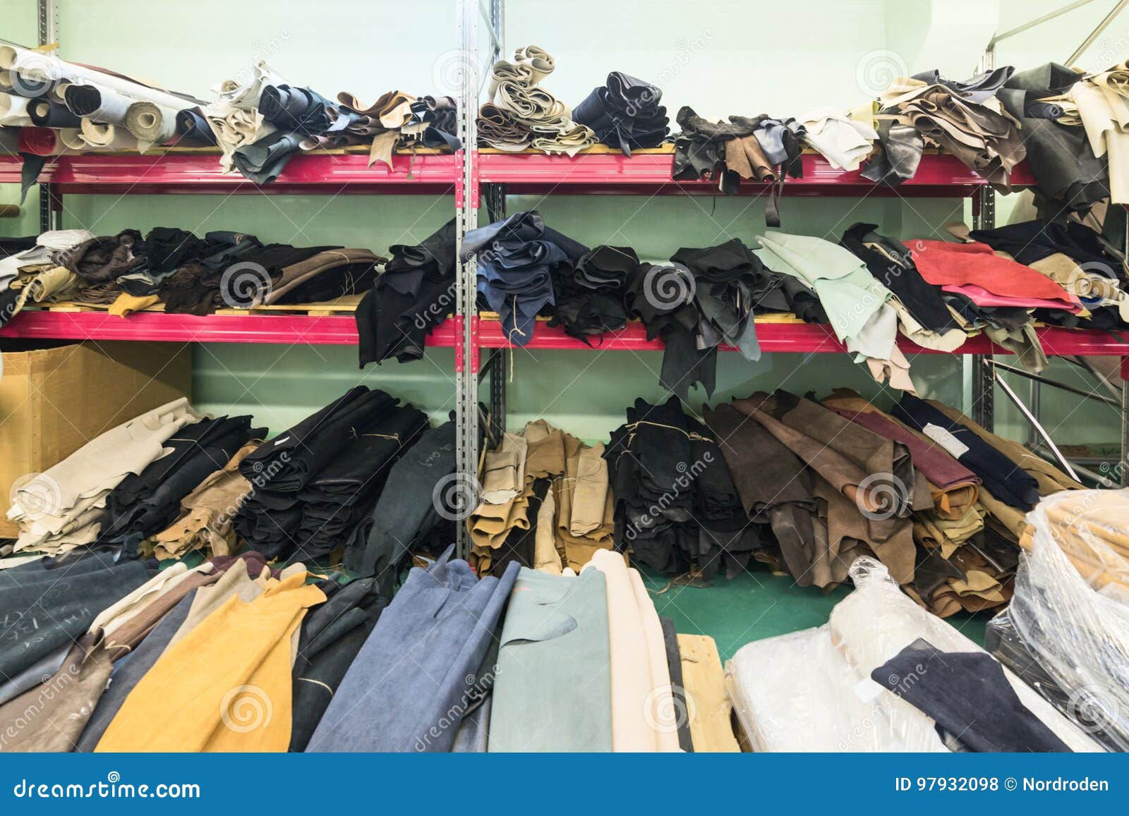 Warehouse of Rolls of Natural Leather. Stock Photo - Image of industry ...
