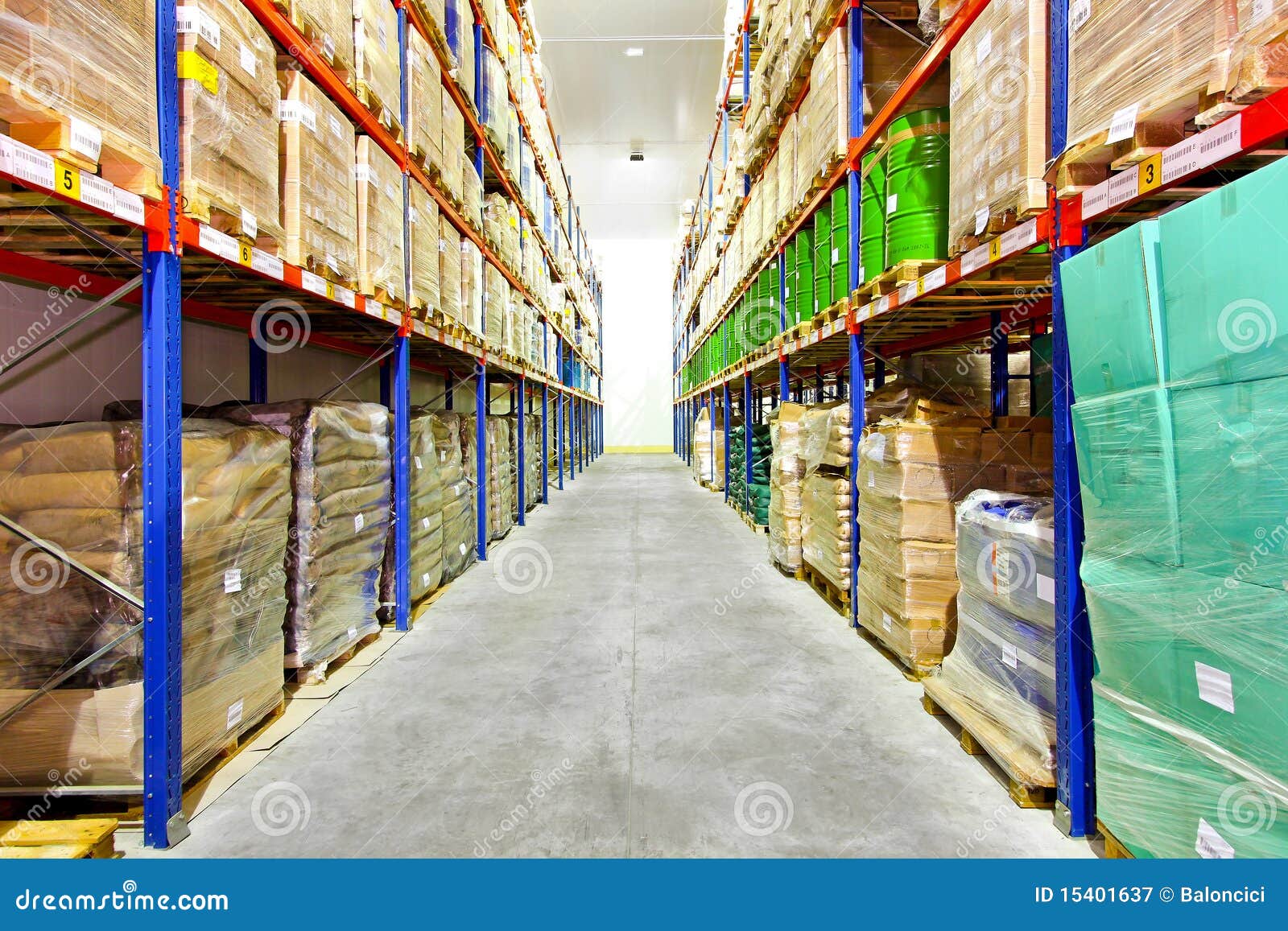 Warehouse row stock image. Image of sacks, palette, shelves - 15401637