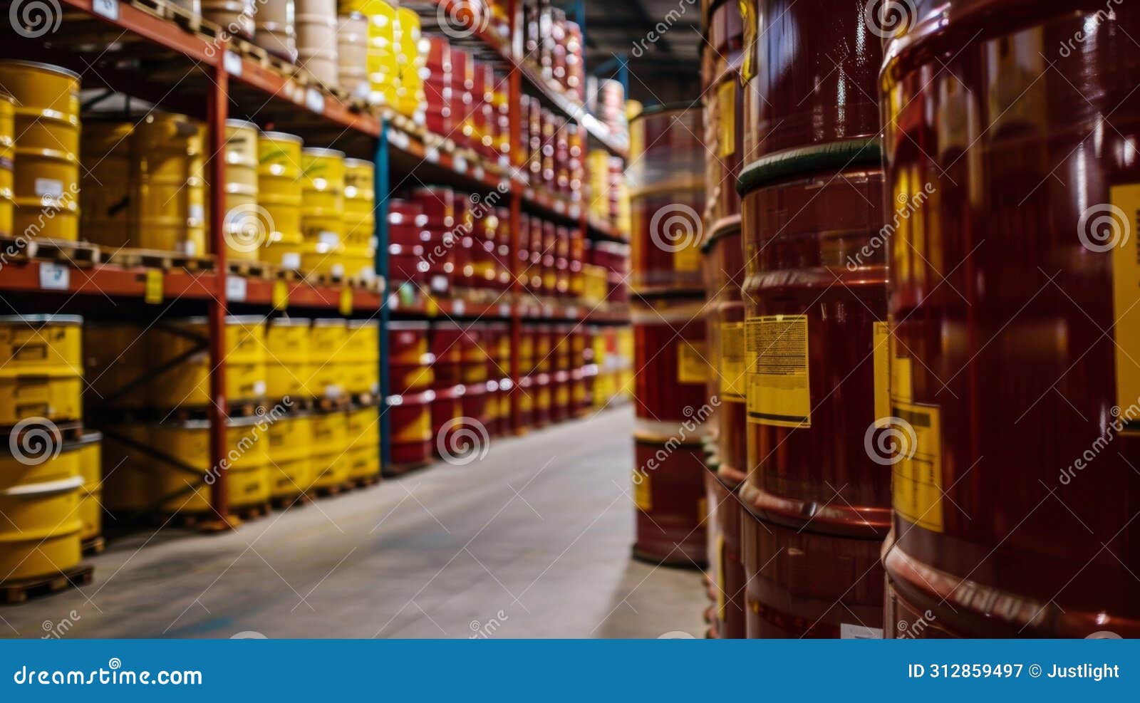 In a Warehouse Rows upon Rows of Tightly Stacked Barrels Containing ...