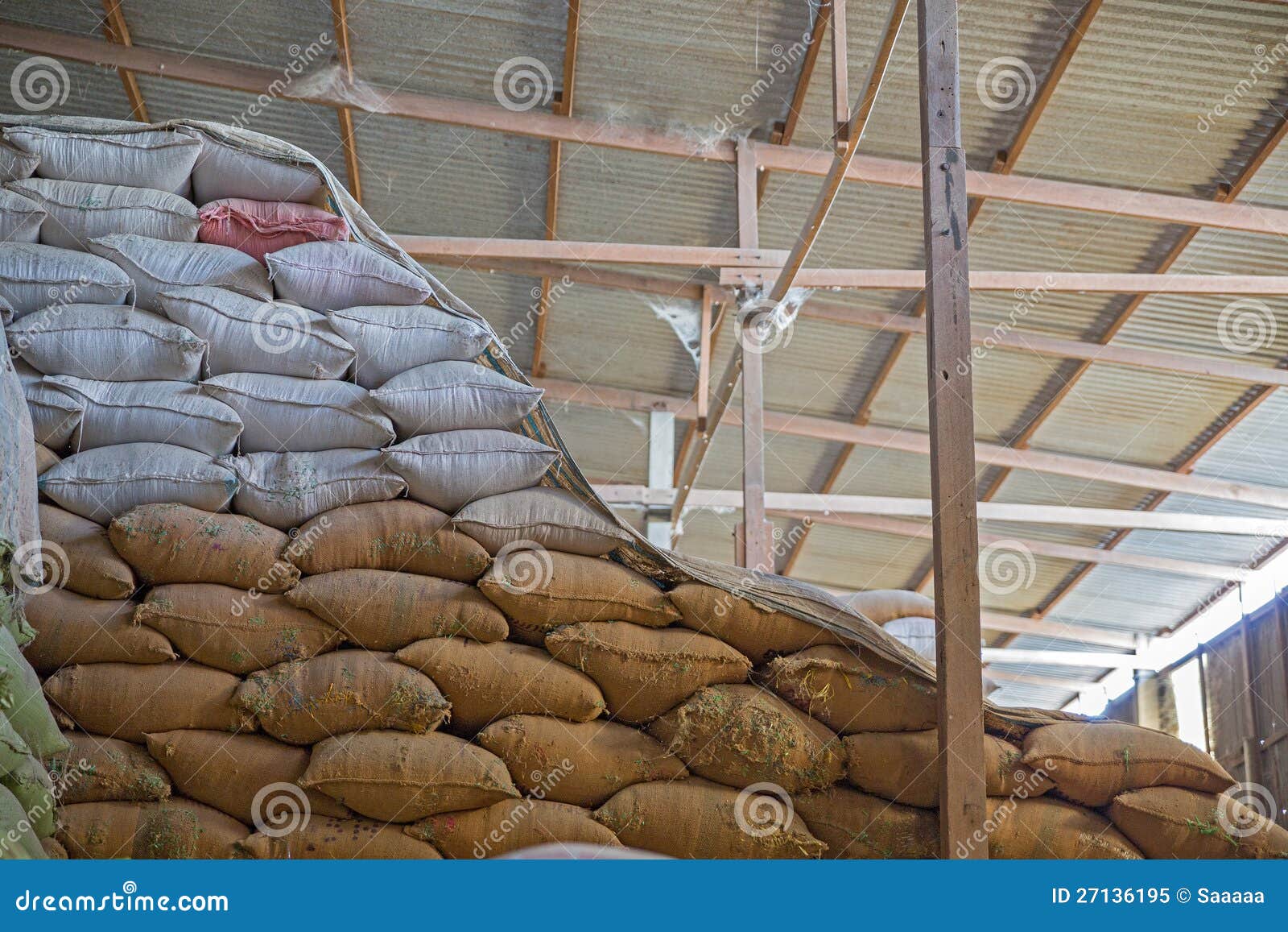 Warehouse and Sacks Stacked Stock Image - Image of closeup, view: 27136195