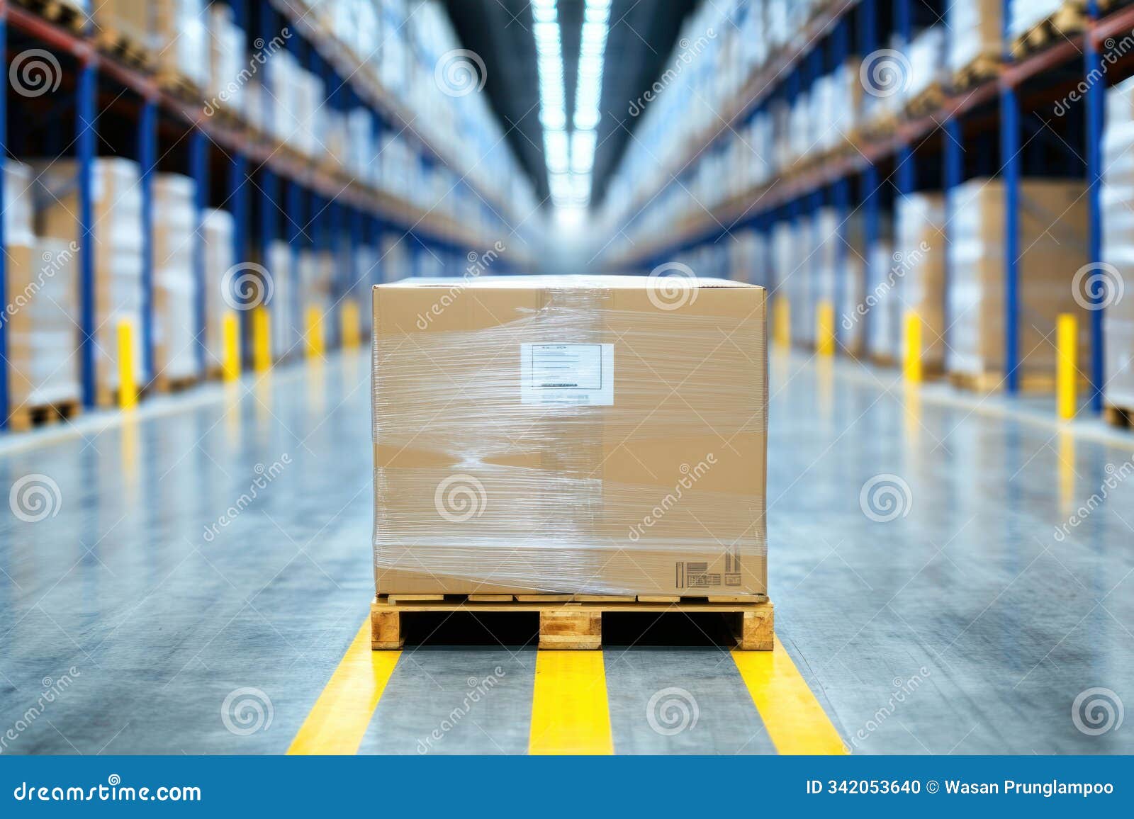 Warehouse Scene with a Pallet of Packaged Goods on the Floor Stock ...