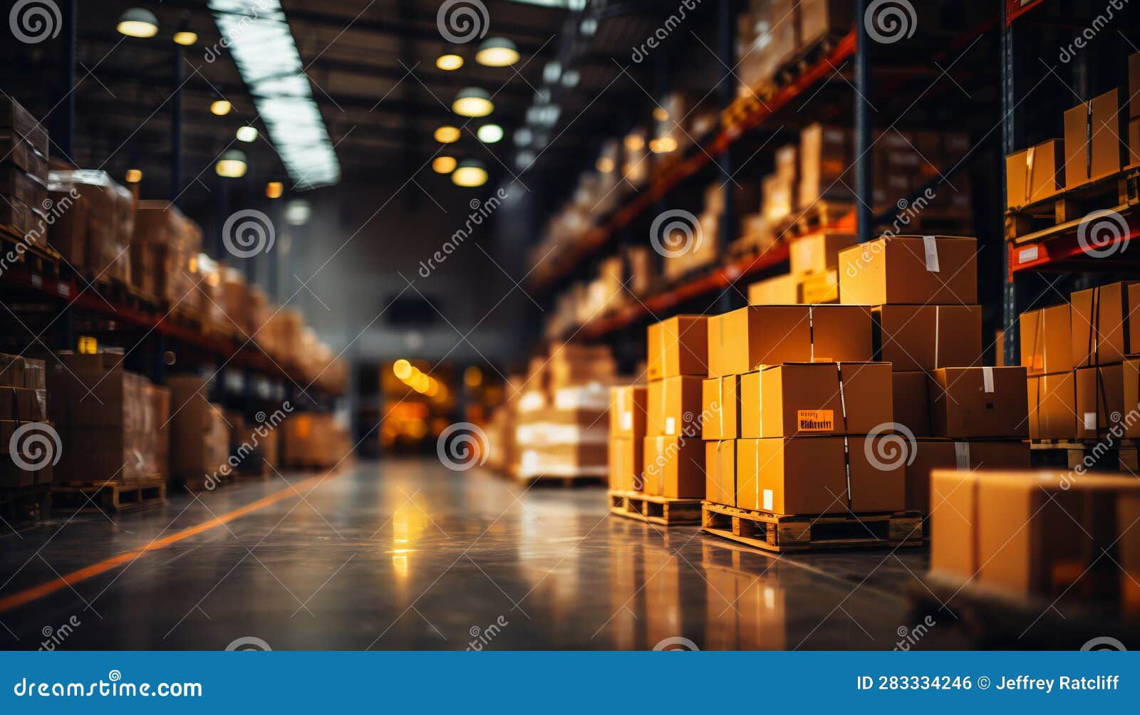 Warehouse Scene with Racks and Pallets with Stacked Boxes Stock ...