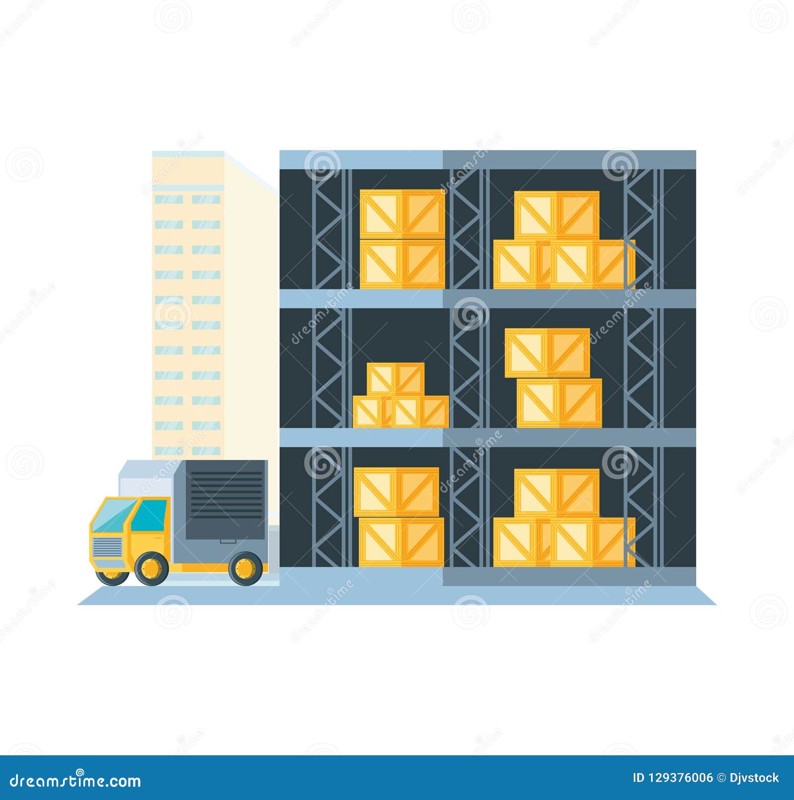 Warehouse Shelf With Boxes Pvc Pipes And Merchandise Vector ...