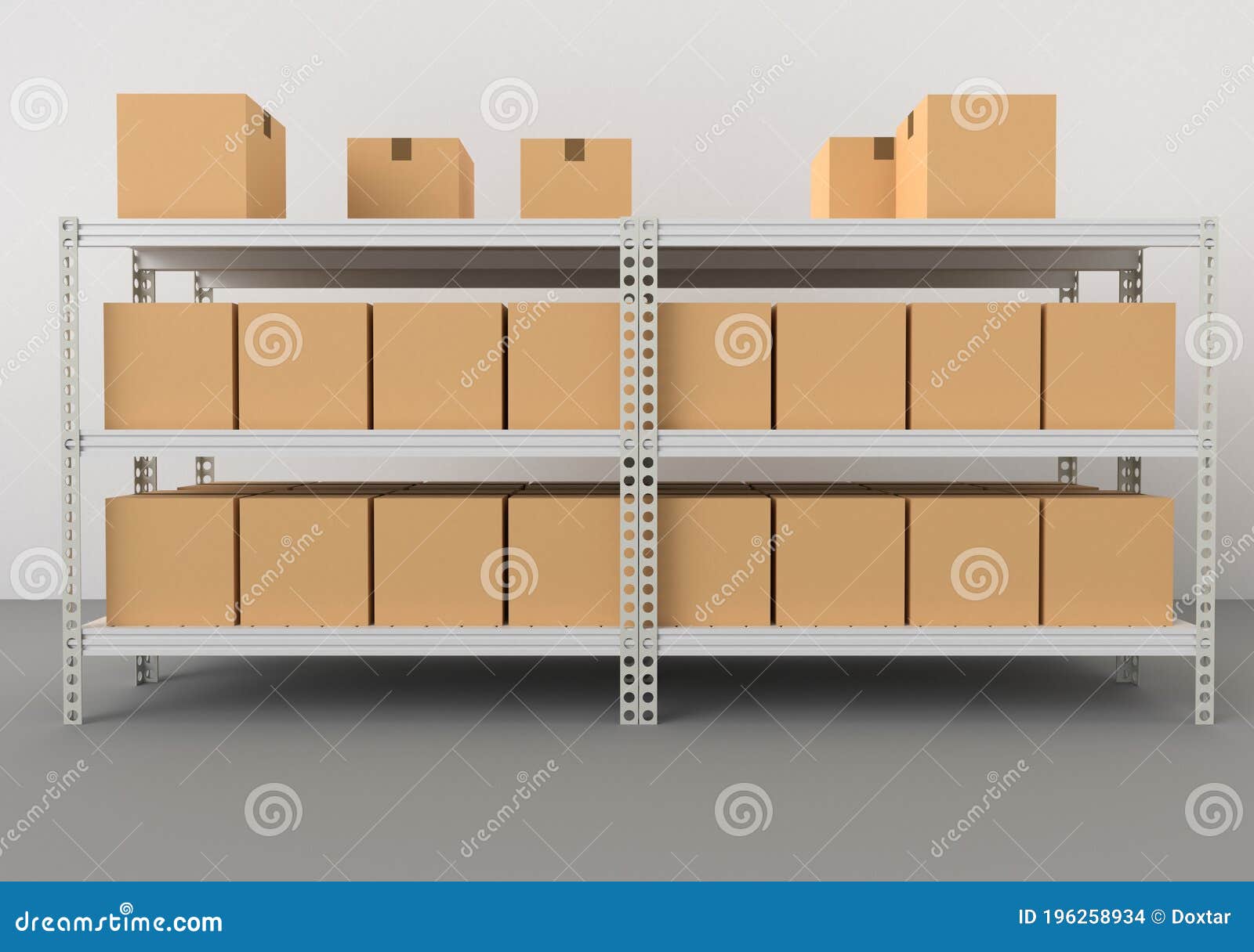 Warehouse Shelves with Boxes 3d Render Stock Illustration ...