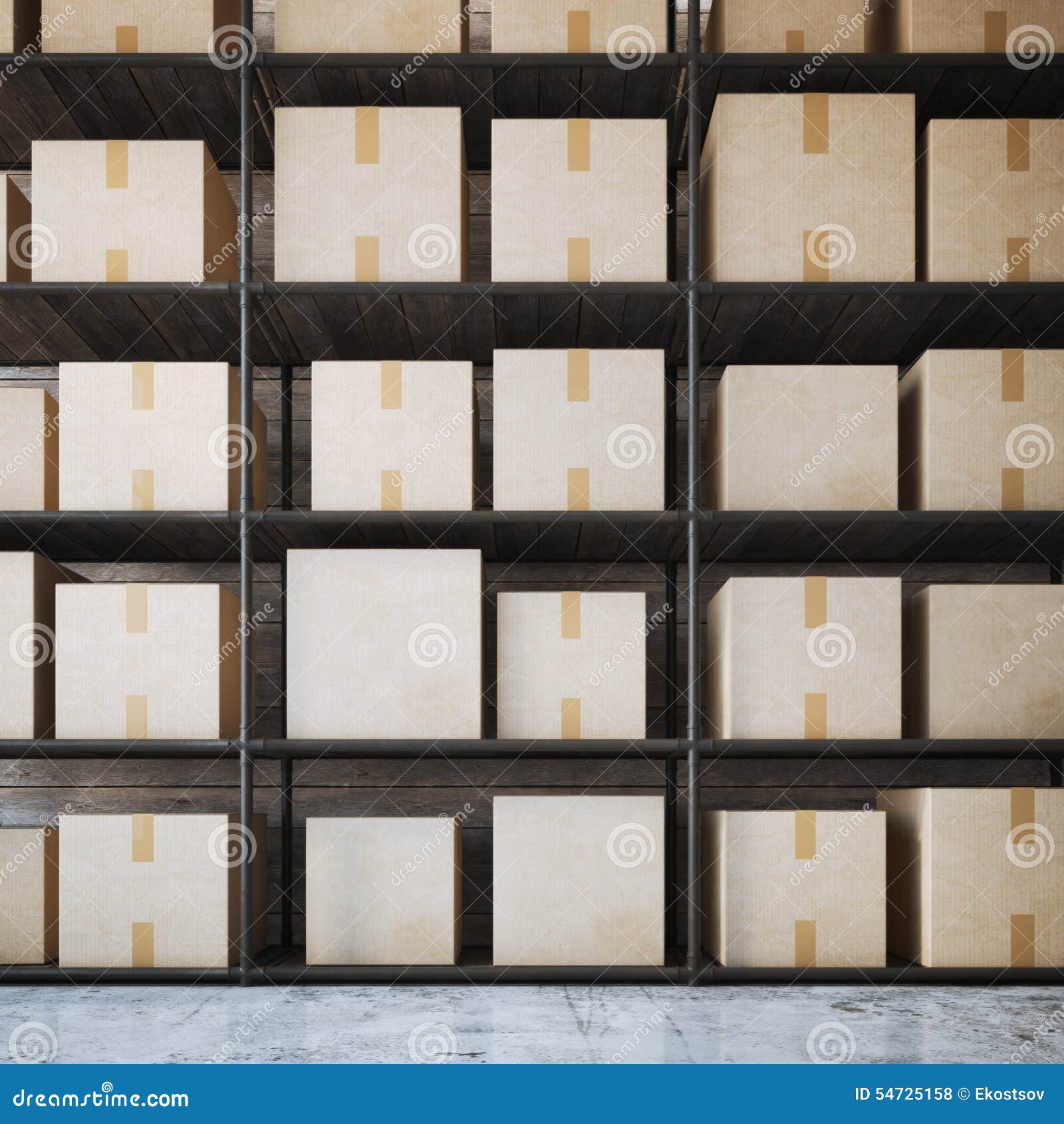 Warehouse Shelves with Boxes. 3d Rendering Stock Photo - Image of brown ...