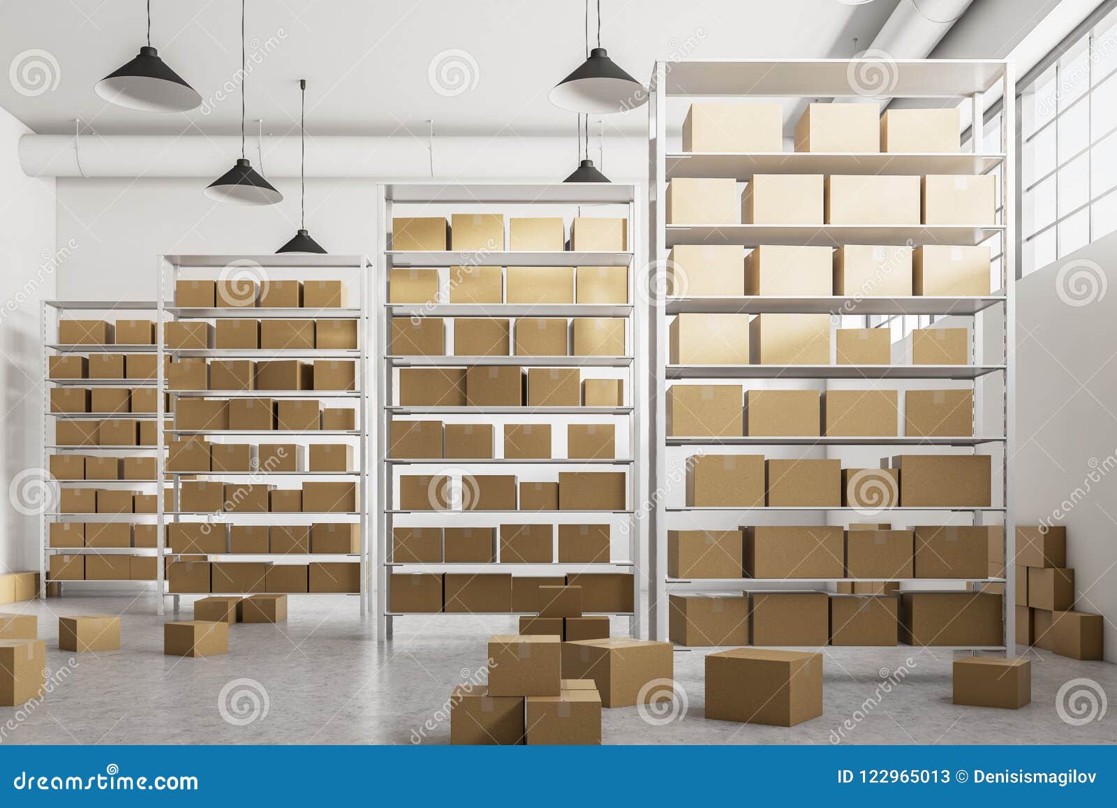 Warehouse Shelves with Cartboard Boxes Front View Stock Illustration ...
