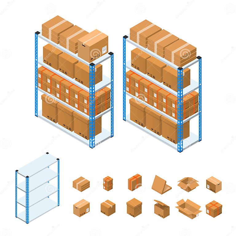 Warehouse Shelves Set Isometric View. Vector Stock Vector ...