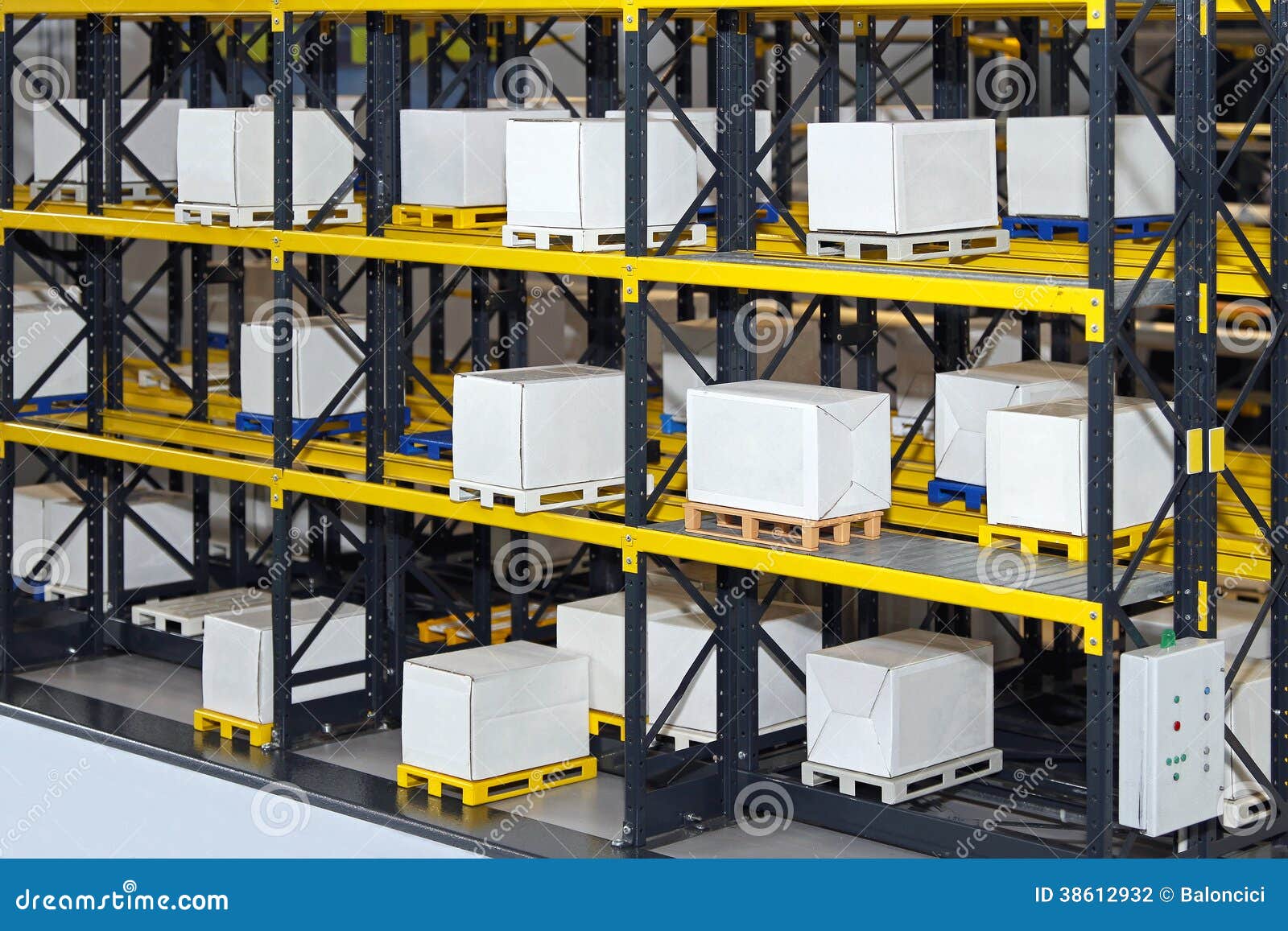 Warehouse shelving system stock photo. Image of storage - 38612932