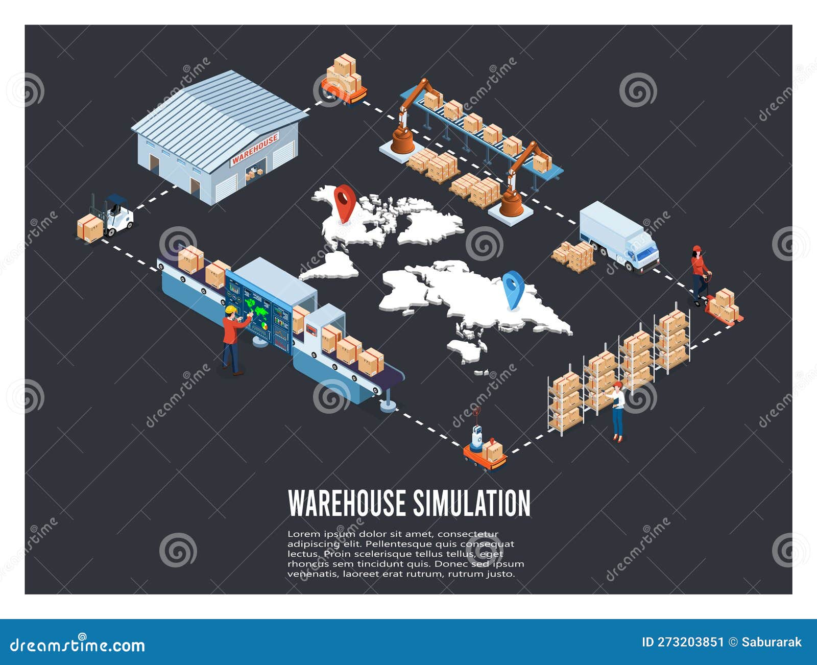 Warehouse Simulation Work Process Concept with Transportation Operation ...