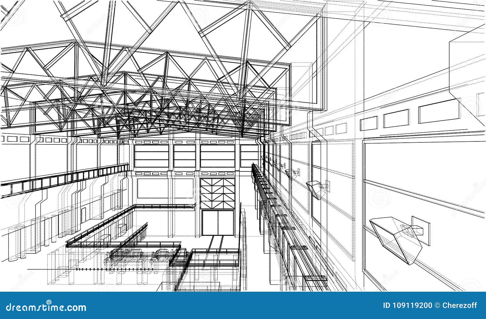 Warehouse sketch. Vector stock vector. Illustration of interior - 109119200