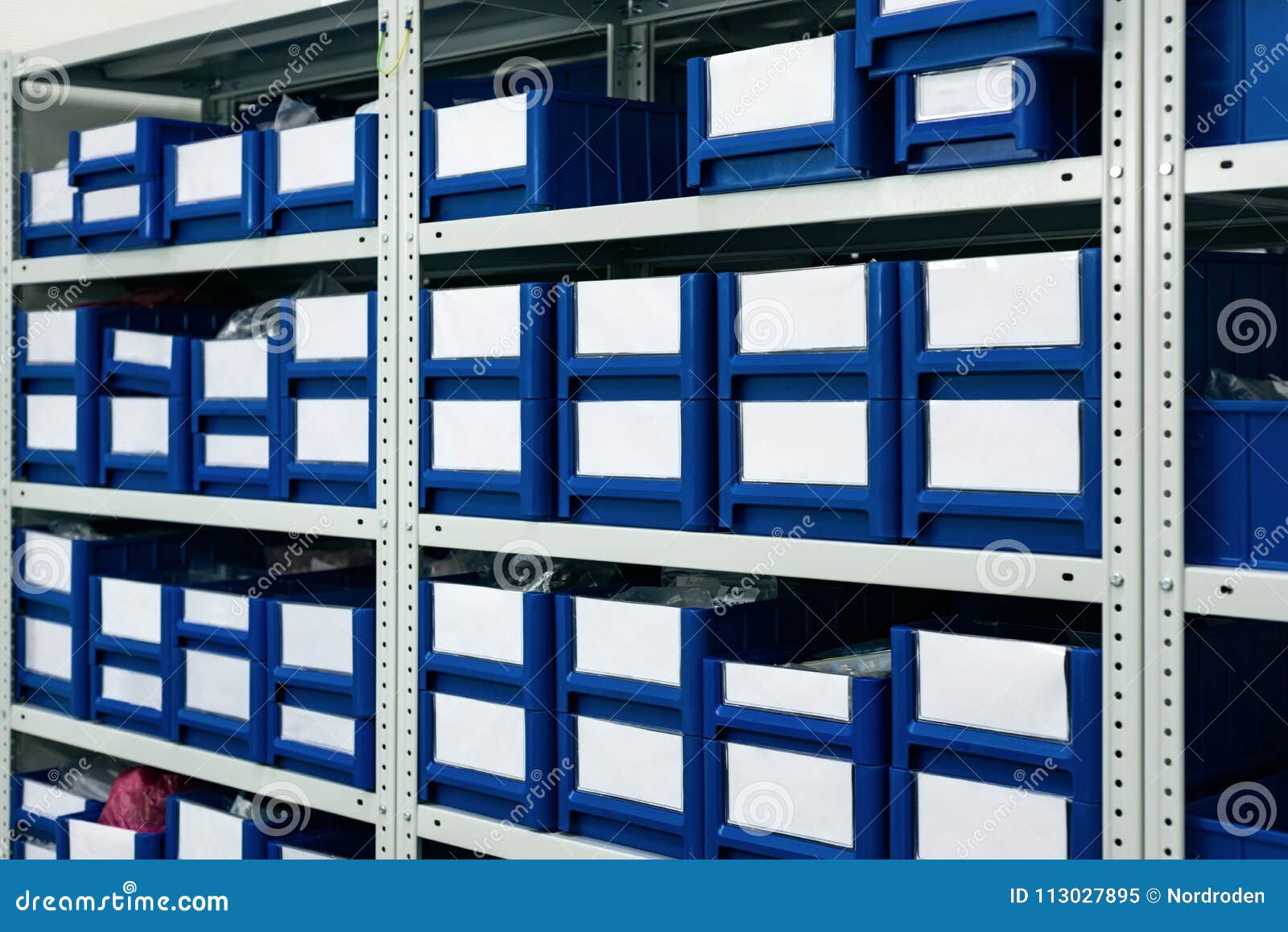 Blue Plastic Boxes Placed in Shelves. Stock Image - Image of shelf ...