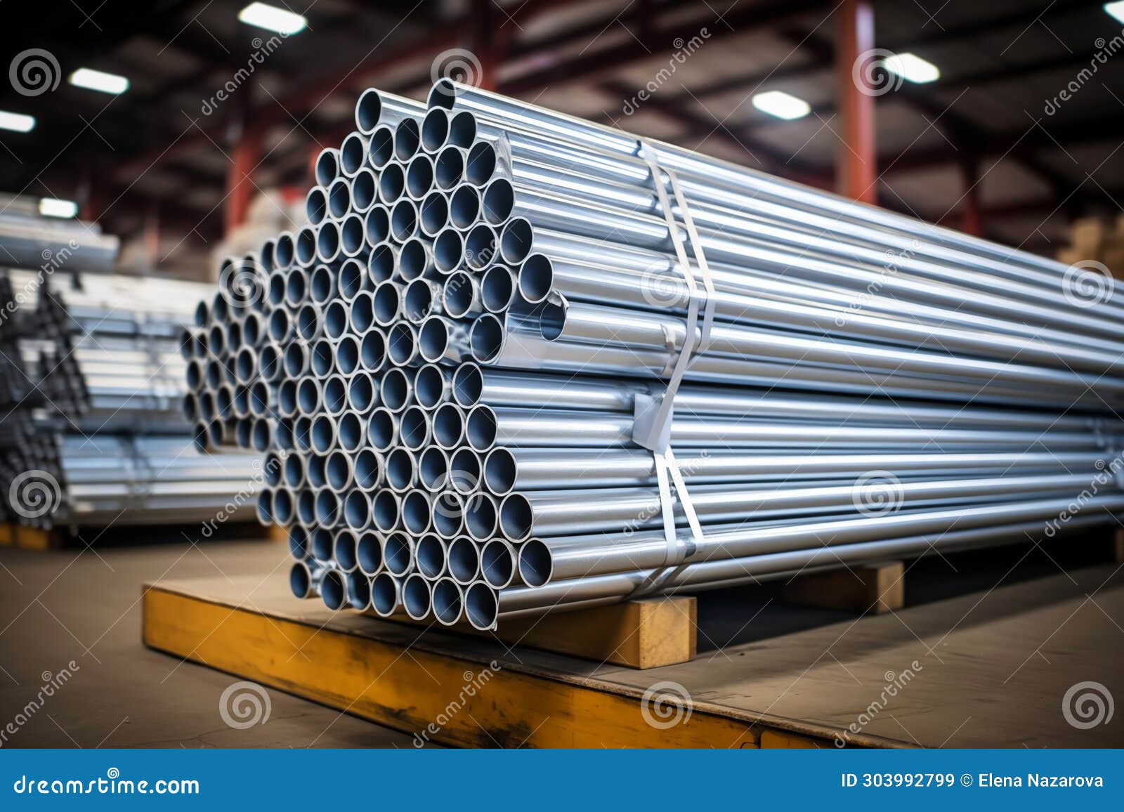 A Warehouse Stack of Shiny New Industrial Metal Tubes for Construction ...