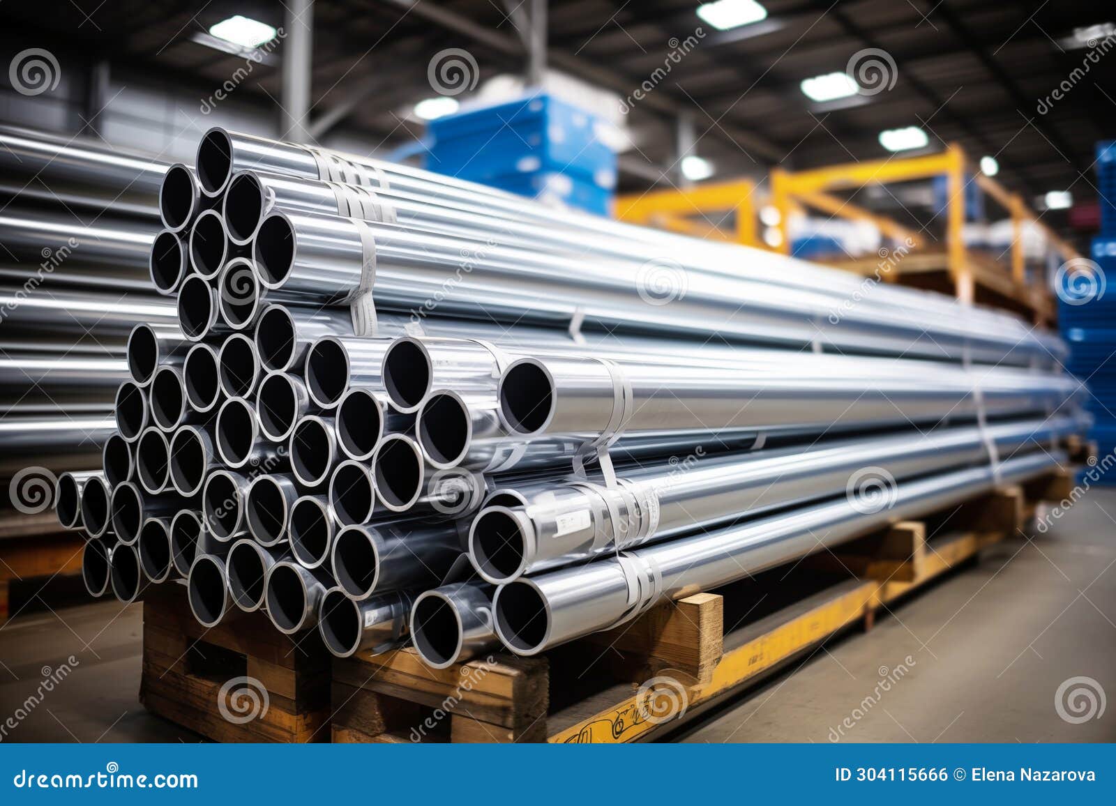 A Warehouse Stack of Shiny New Industrial Metal Tubes for Construction ...