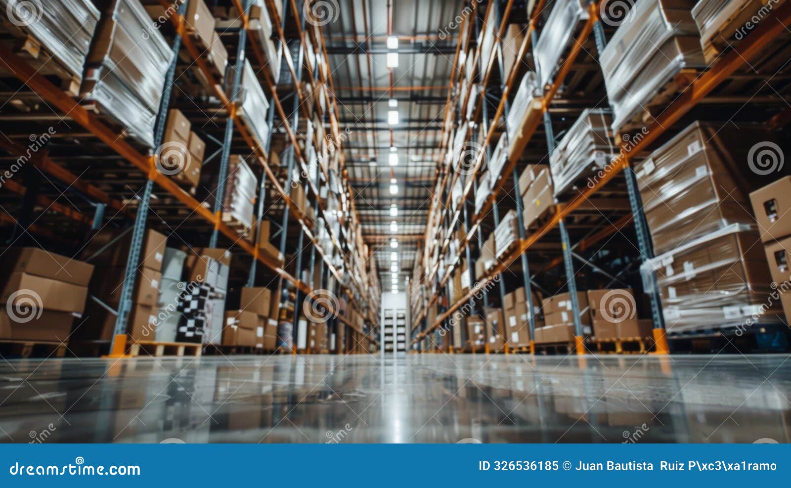 Warehouse with Stacked Boxes and High Shelves Stock Image - Image of ...