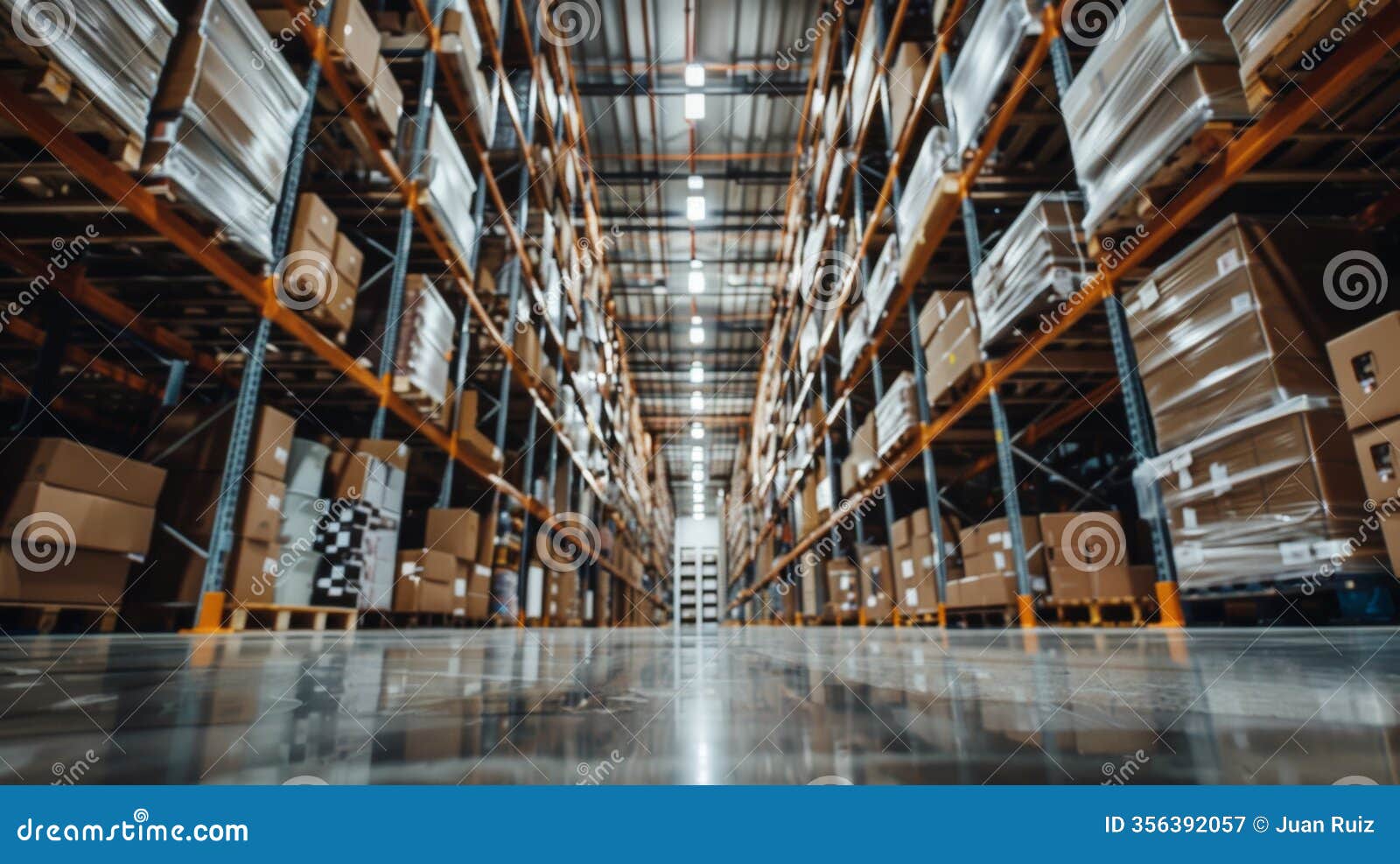 Warehouse with Stacked Boxes and High Shelves Stock Image - Image of ...