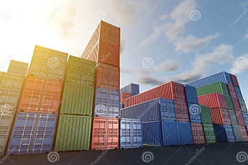 Warehouse of Stacked Cargo Standard Containers for Temporary Storage ...