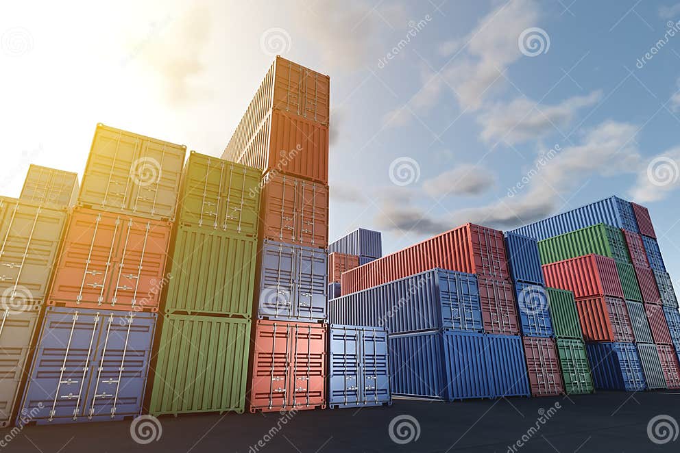 Warehouse of Stacked Cargo Standard Containers for Temporary Storage ...