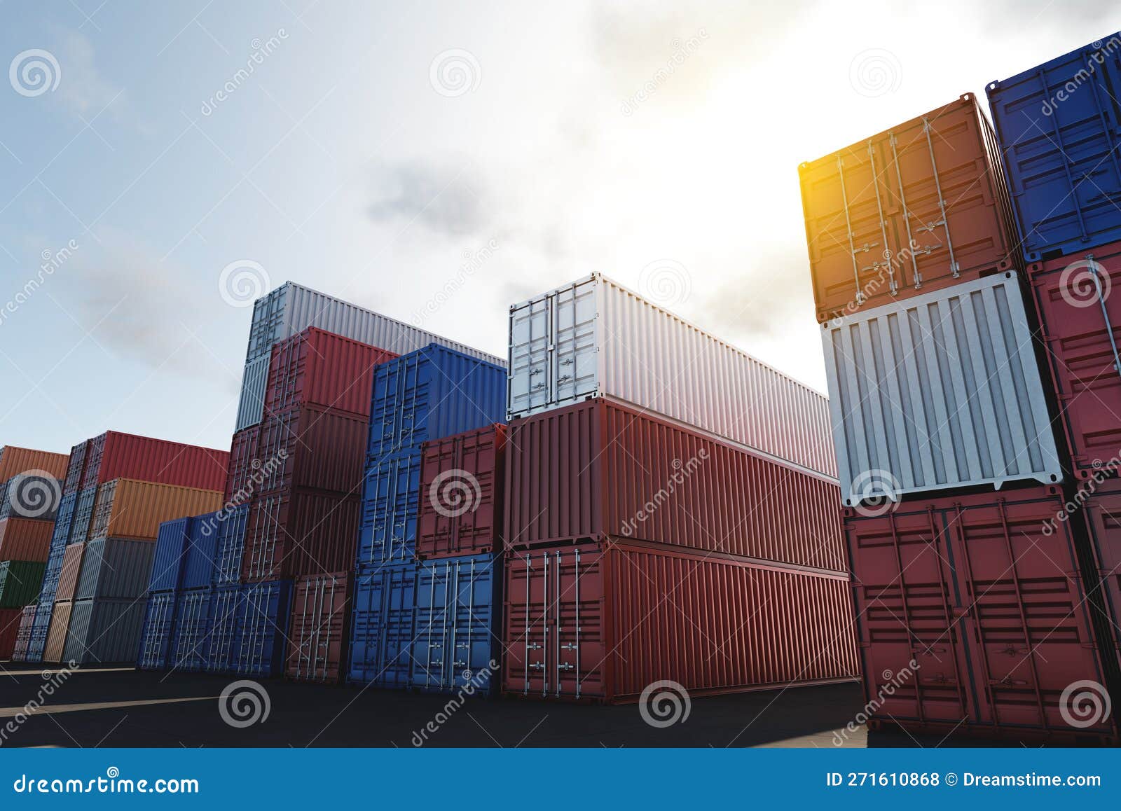 Warehouse of Stacked Cargo Standard Containers for Temporary Storage ...