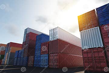 Warehouse of Stacked Cargo Standard Containers for Temporary Storage ...