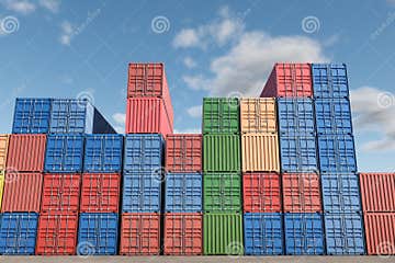 Warehouse of Stacked Cargo Standard Containers for Temporary Storage ...