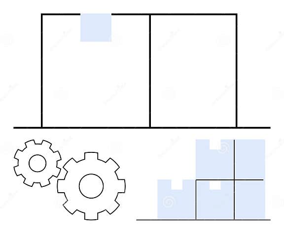 Warehouse with Stacking Boxes, Dividing Walls, and Gears Representing ...