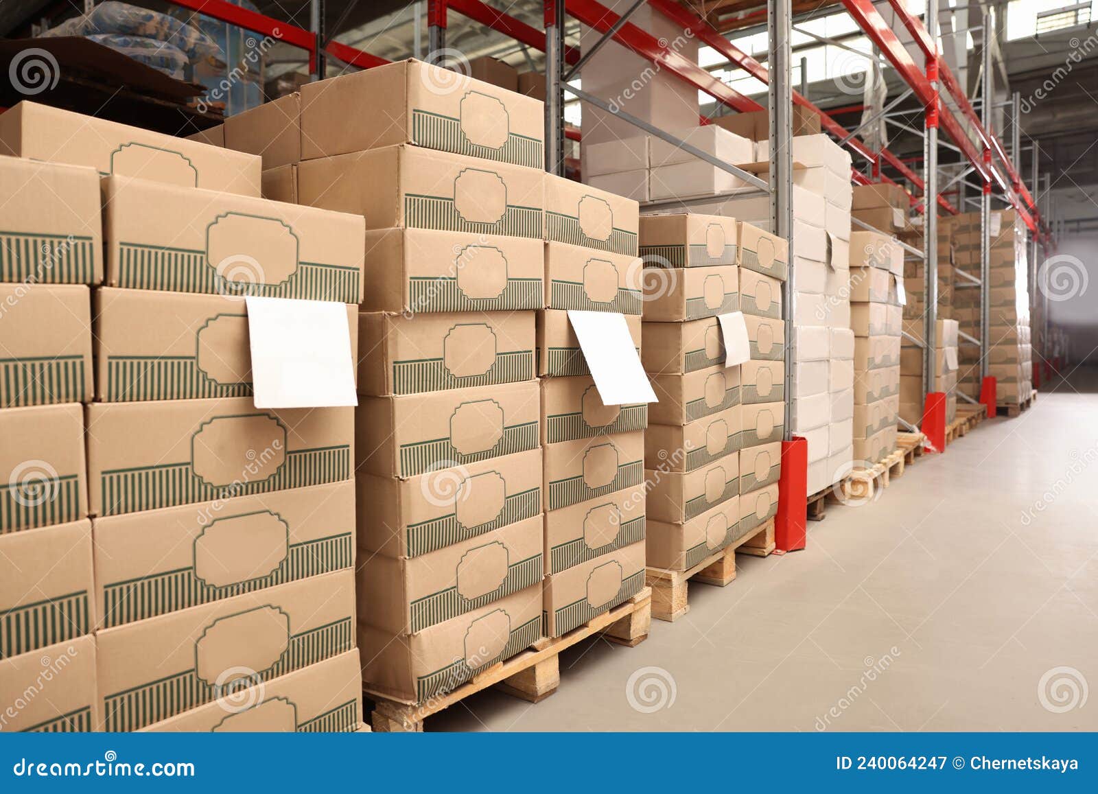 Warehouse with Stacks of Boxes on Wooden Pallets. Wholesaling Stock ...
