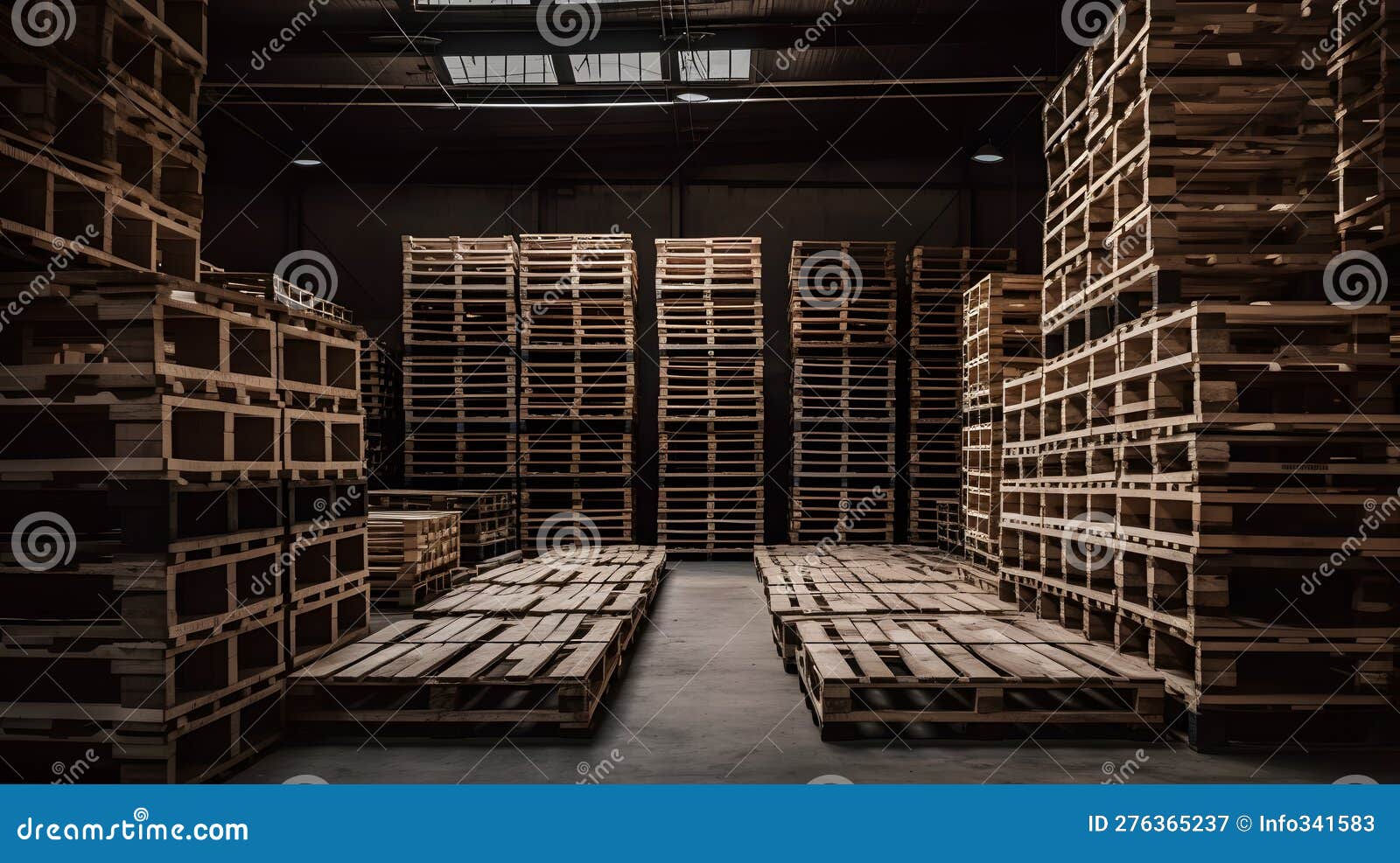 A Warehouse with Stacks of Wooden Pallets Created with Generative AI ...