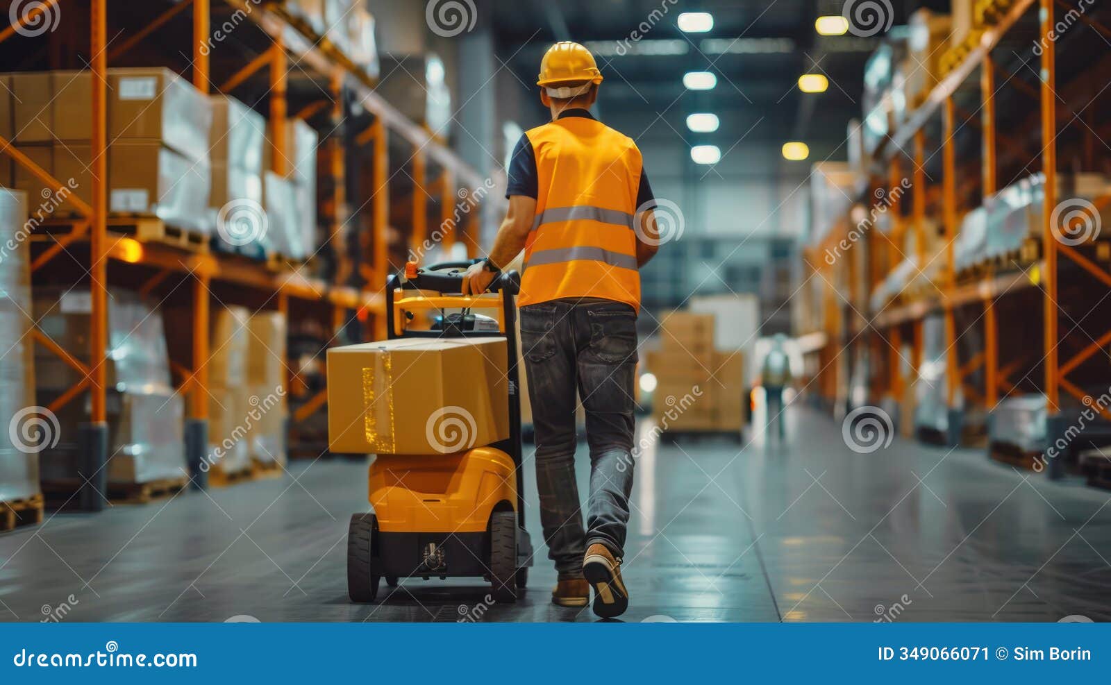 Warehouse Staff Pulling a Pallet Jack Loaded Stock Illustration ...