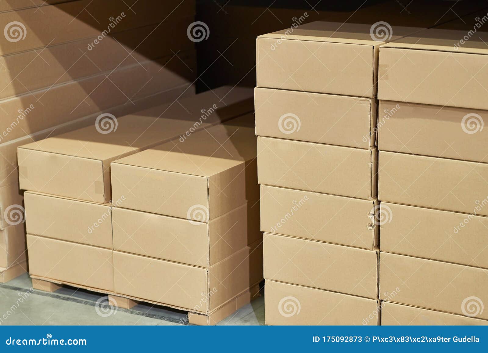 Warehouse Stocked with Boxes in Stacks Stock Image - Image of ...