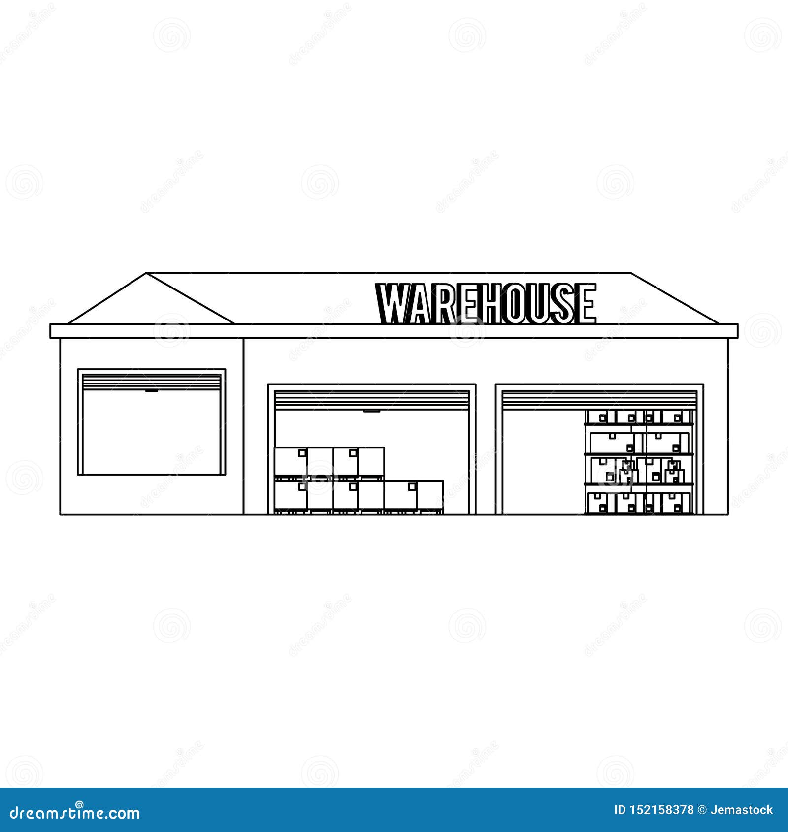Warehouse Storage Building with Merchandise in Black and White Stock ...