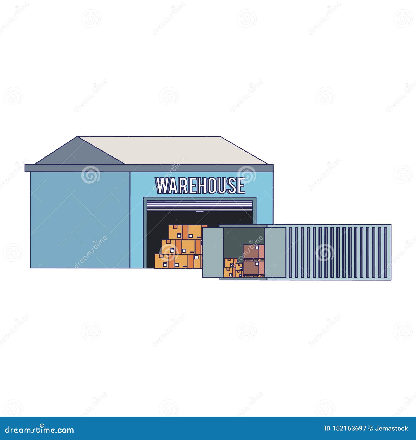 Warehouse Storage Building with Merchandise Blue Lines Stock Vector ...