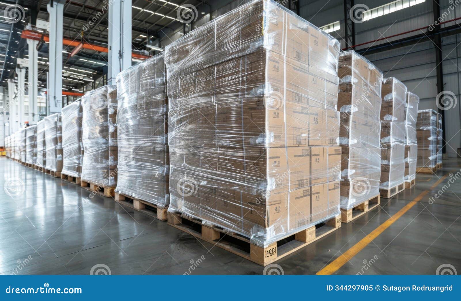 Warehouse Storage for Cargo Shipment Boxes on Pallet Racks, Wrapped in ...