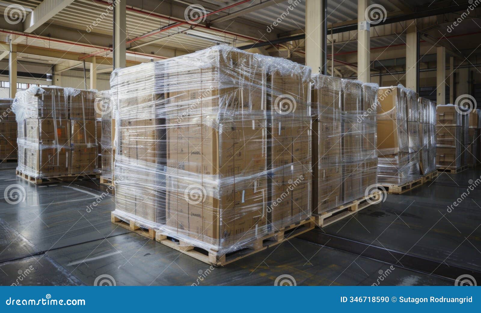 Warehouse Storage for Cargo Shipment Boxes on Pallet Racks, Wrapped in ...