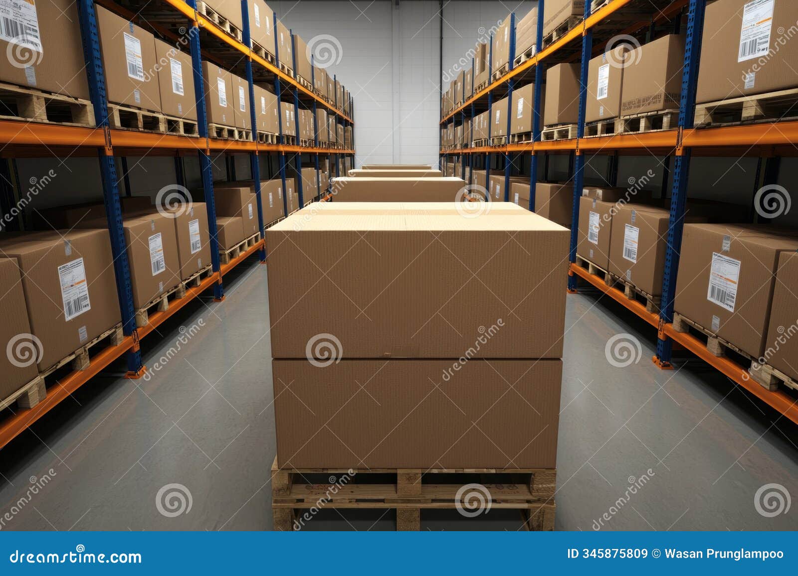 Warehouse Storage Filled with Cardboard Boxes on Wooden Pallets in ...