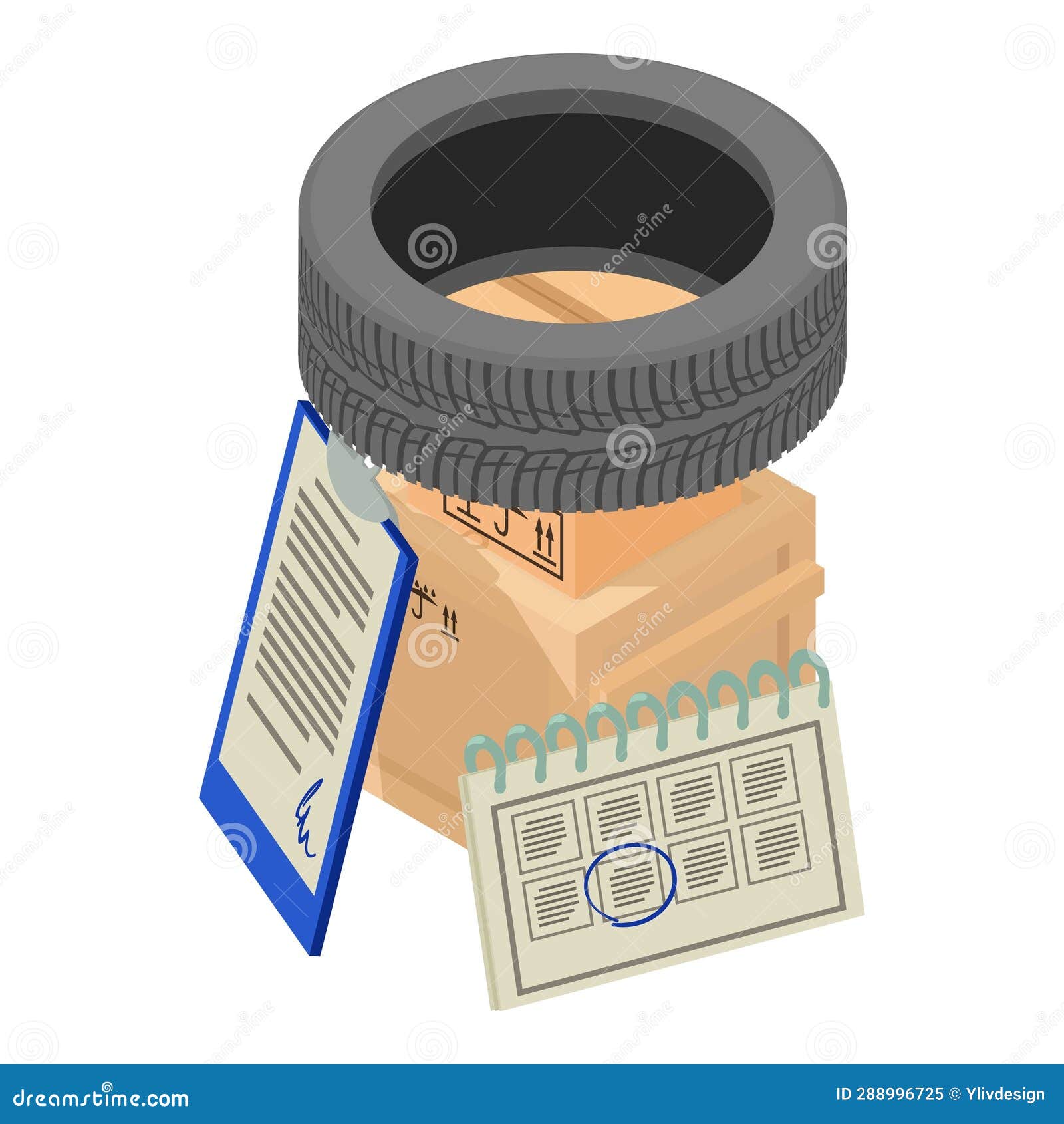 Warehouse Storage Icon Isometric Vector. Car Tire on Postal Parcel and ...