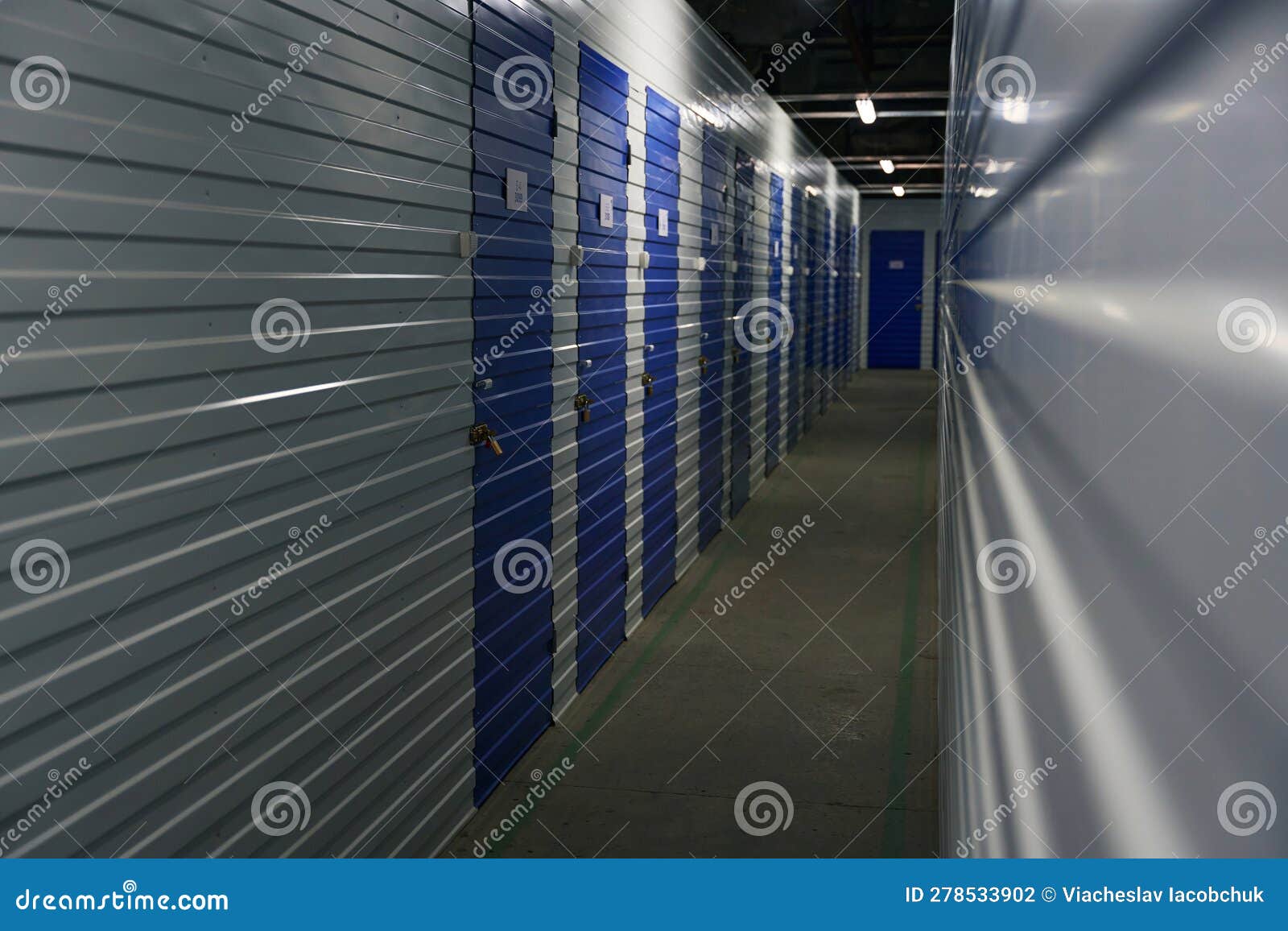 Warehouse Storage Indoors with Self-storage Unit, Long Corridor Stock ...
