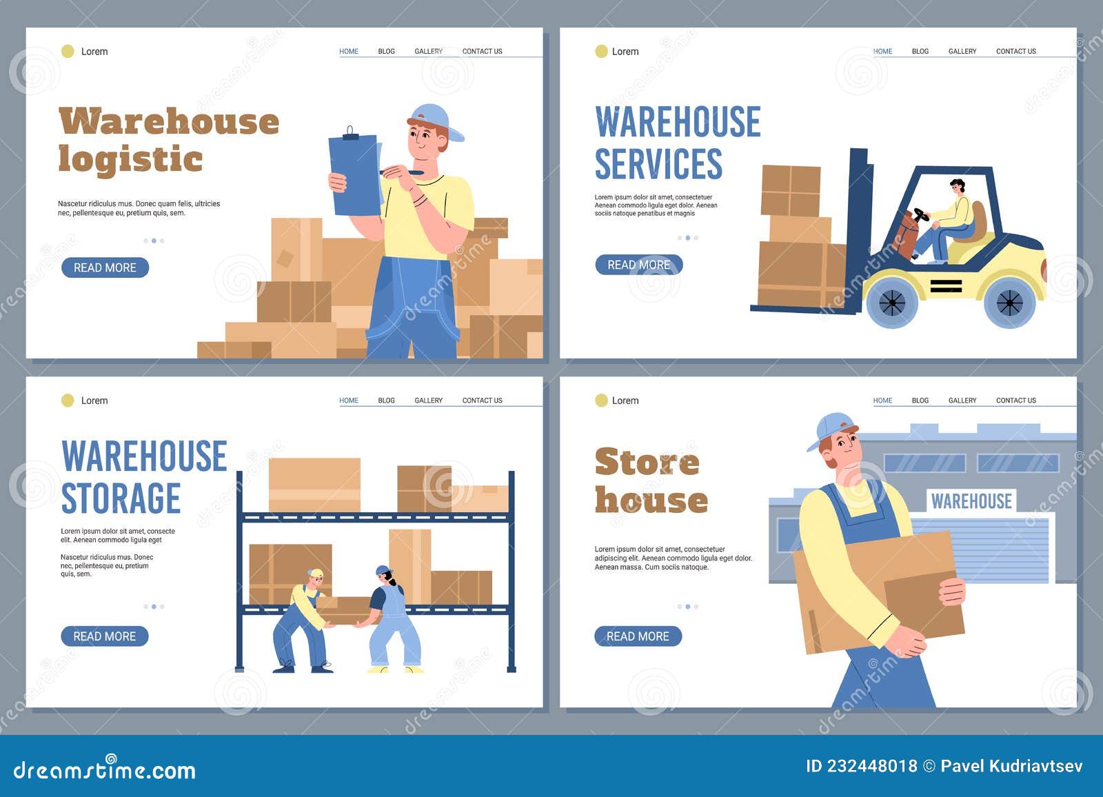 Warehouse Storage and Logistic Website Banners, Flat Vector ...