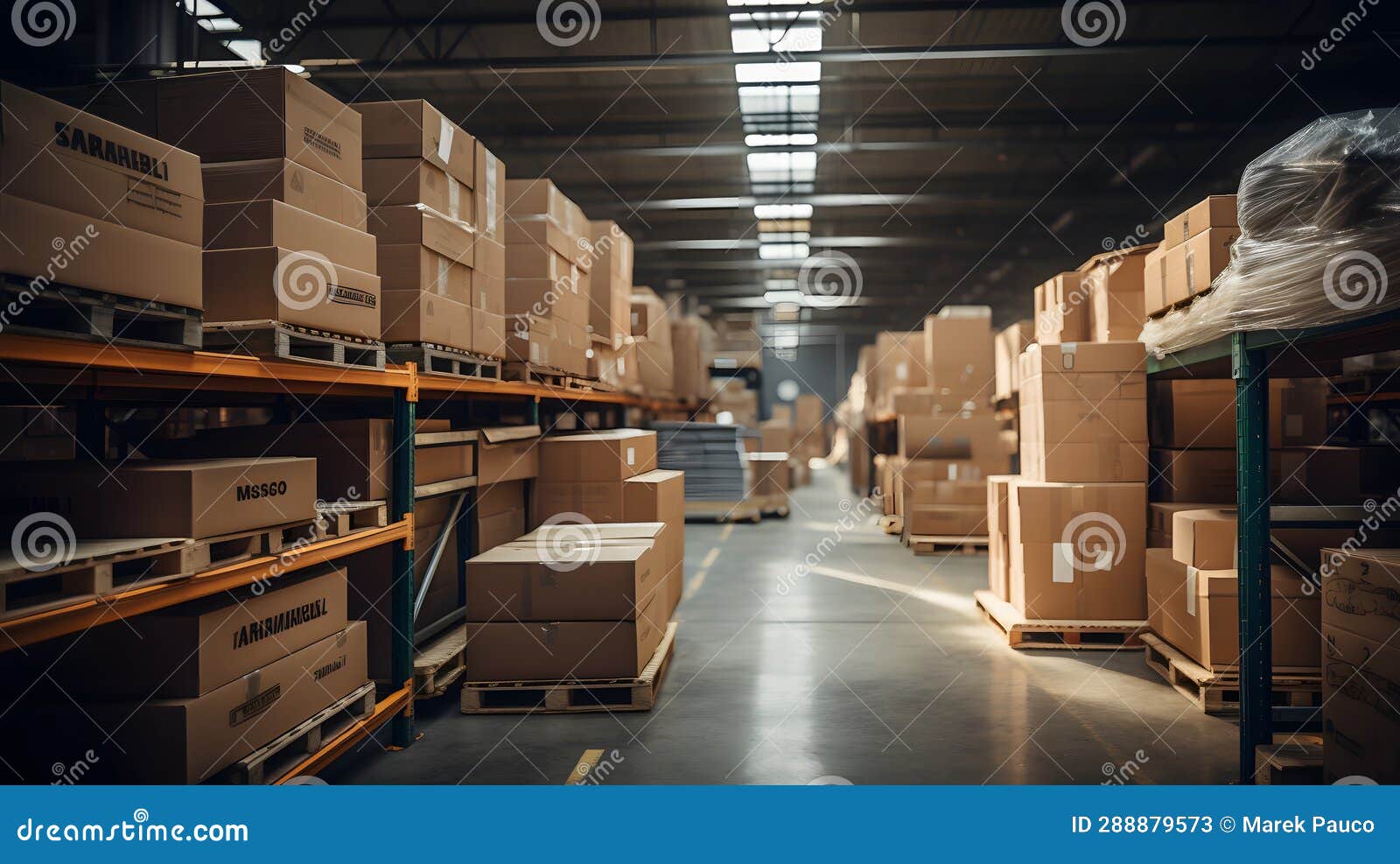 Warehouse or Storage and Shelves with Cardboard Boxes. Stock Image ...