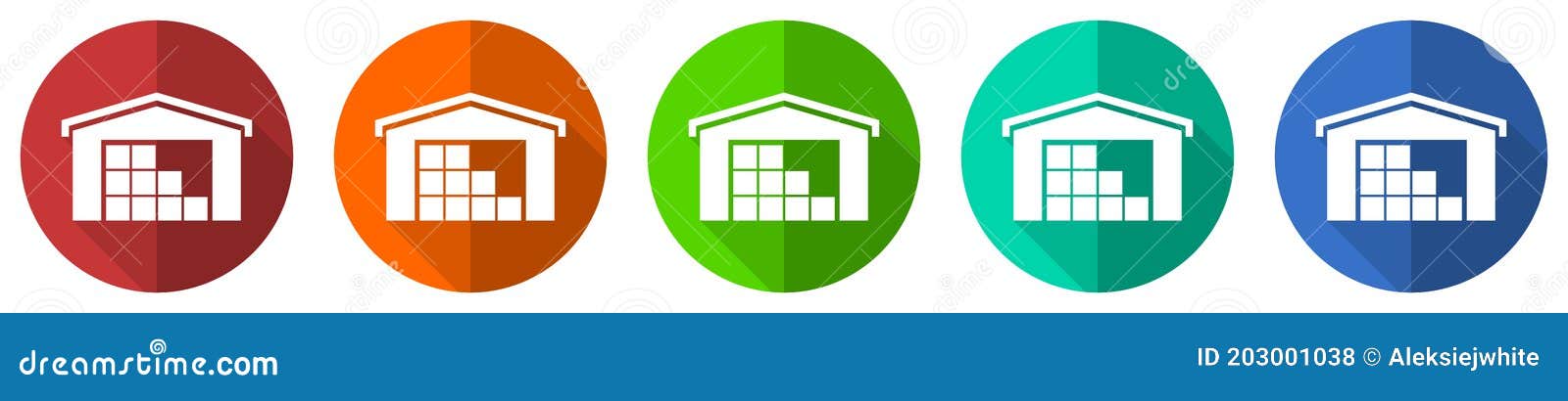 Warehouse, Storage Vector Icon Set, Red, Blue, Green and Orange Flat ...