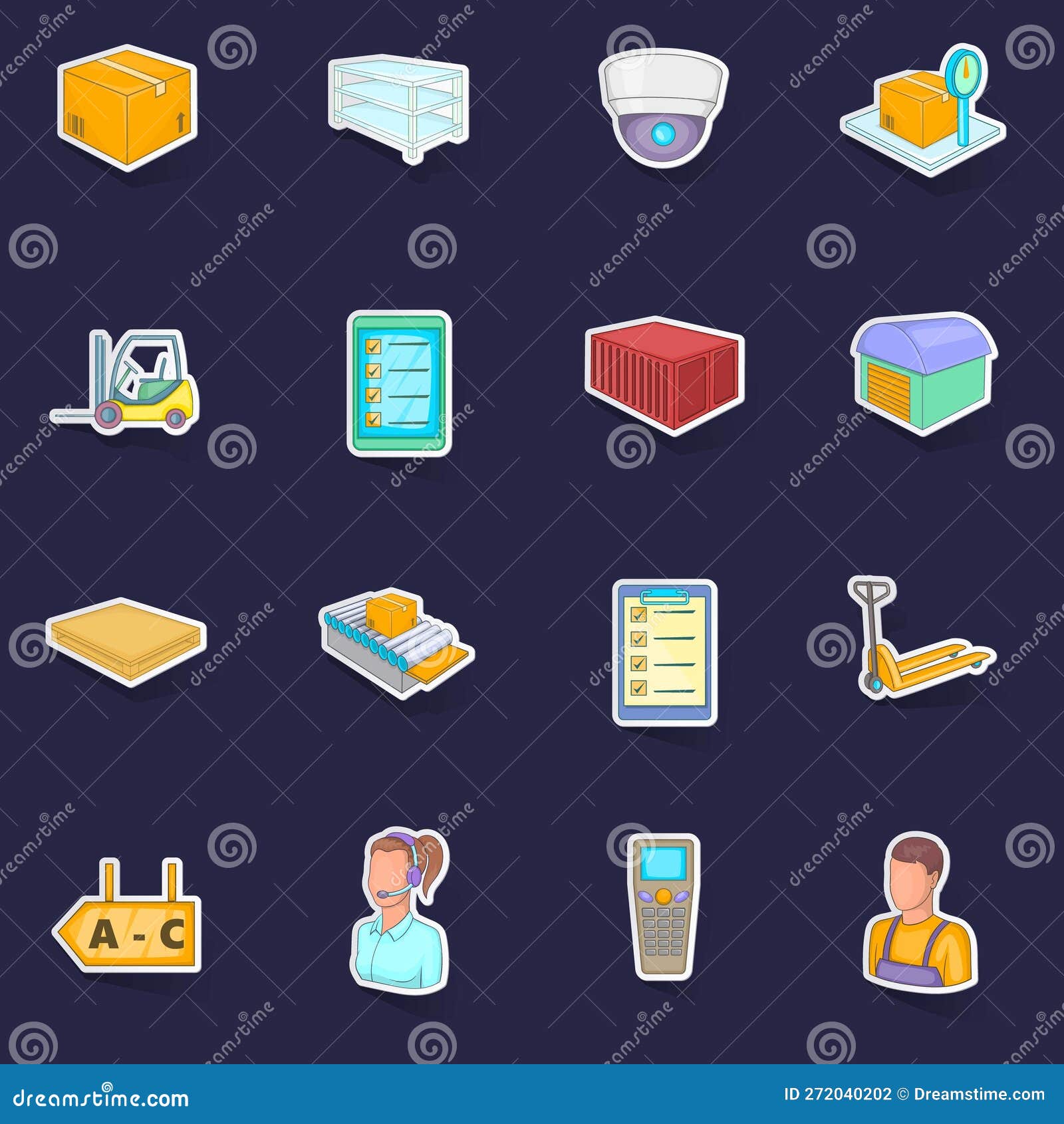 Warehouse Store Icons Set Vector Sticker Stock Vector - Illustration of ...