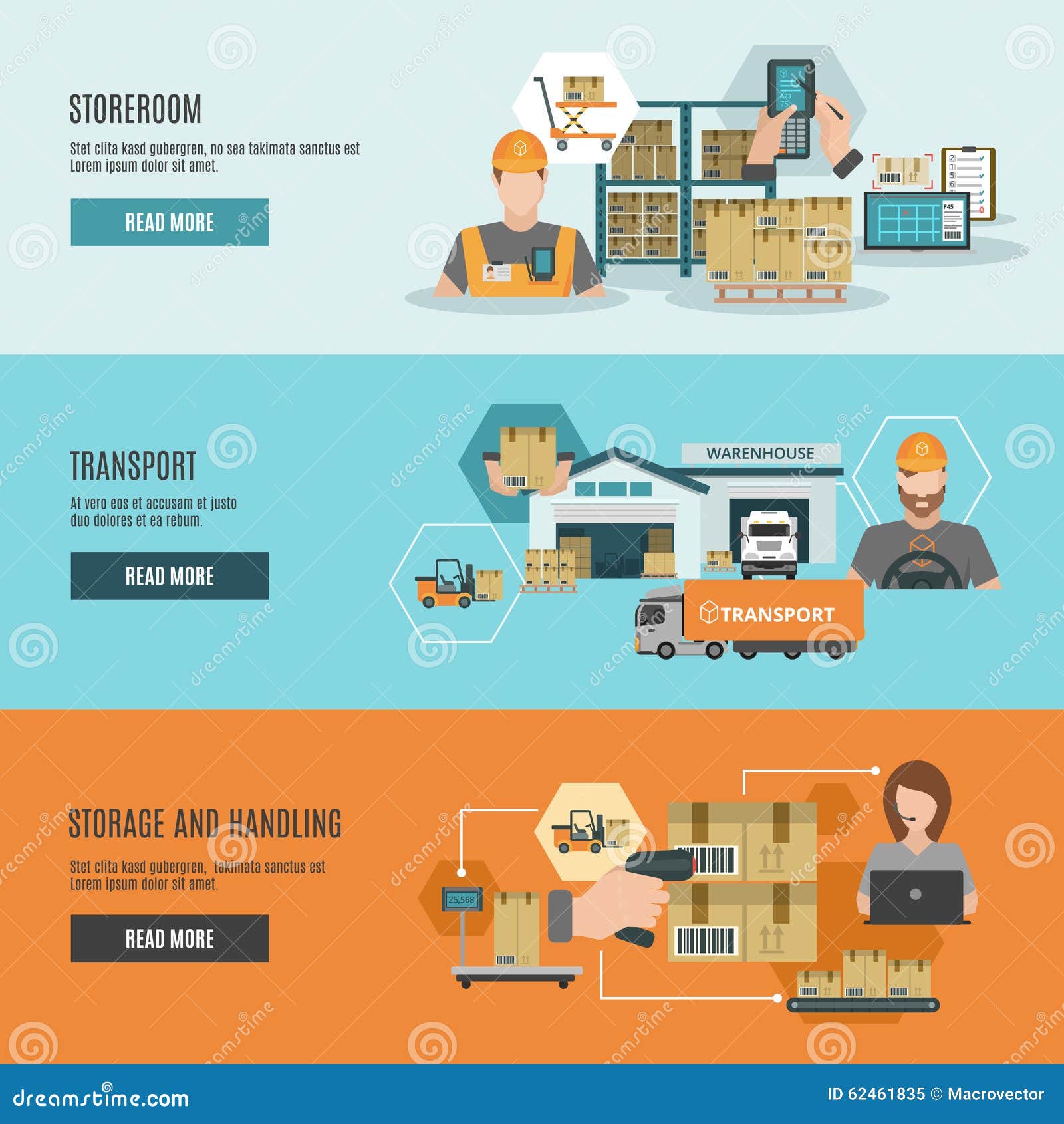 Warehouse Storeroom Interactive Flat Banners Set Stock Vector ...