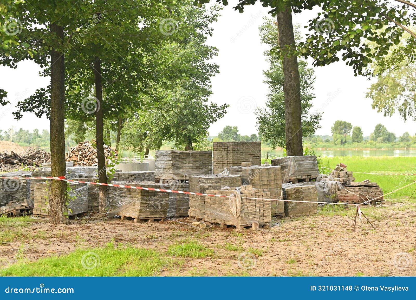 A Construction Warehouse for Storing Bricks in the Open Air. Stock ...