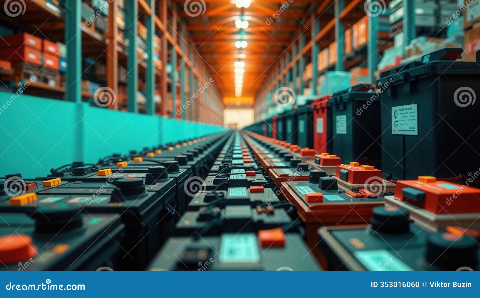 Warehouse Storing Multiple Rows of Batteries with Organized Shelving ...