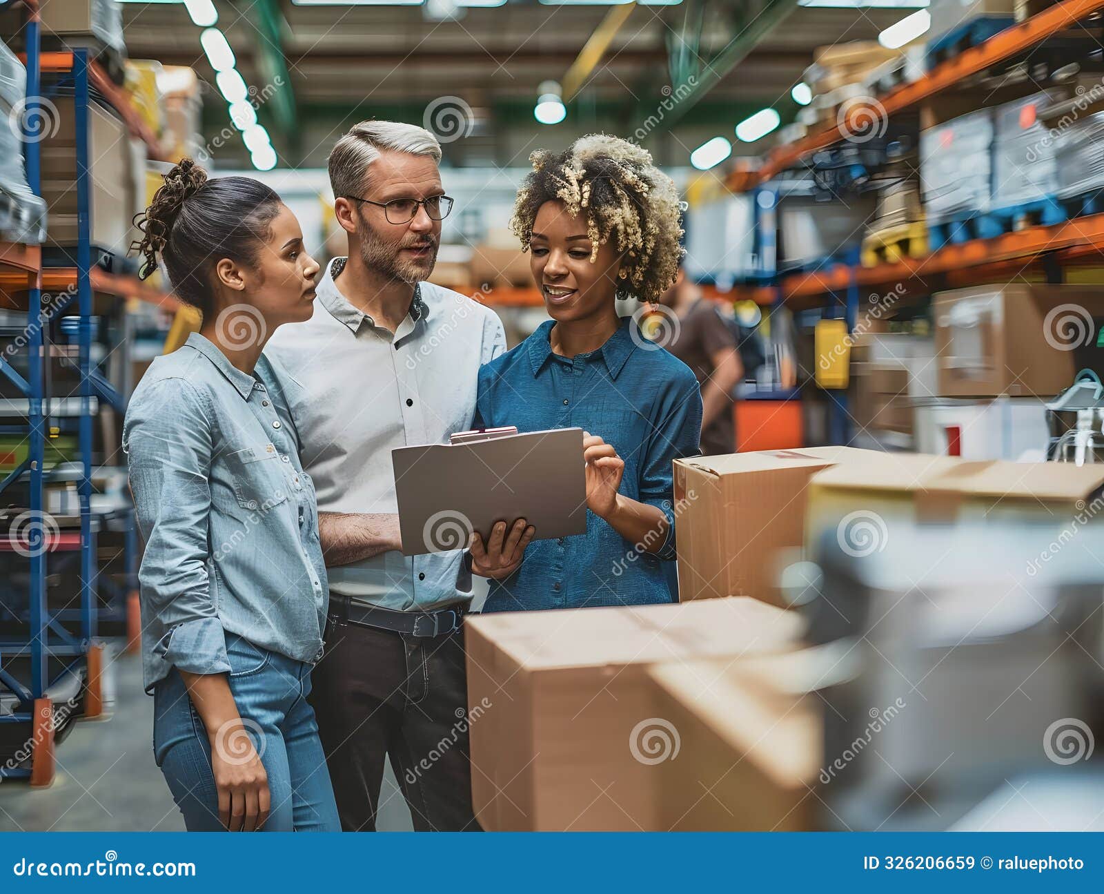 Warehouse Team Collaborating on Inventory Management Stock Illustration ...