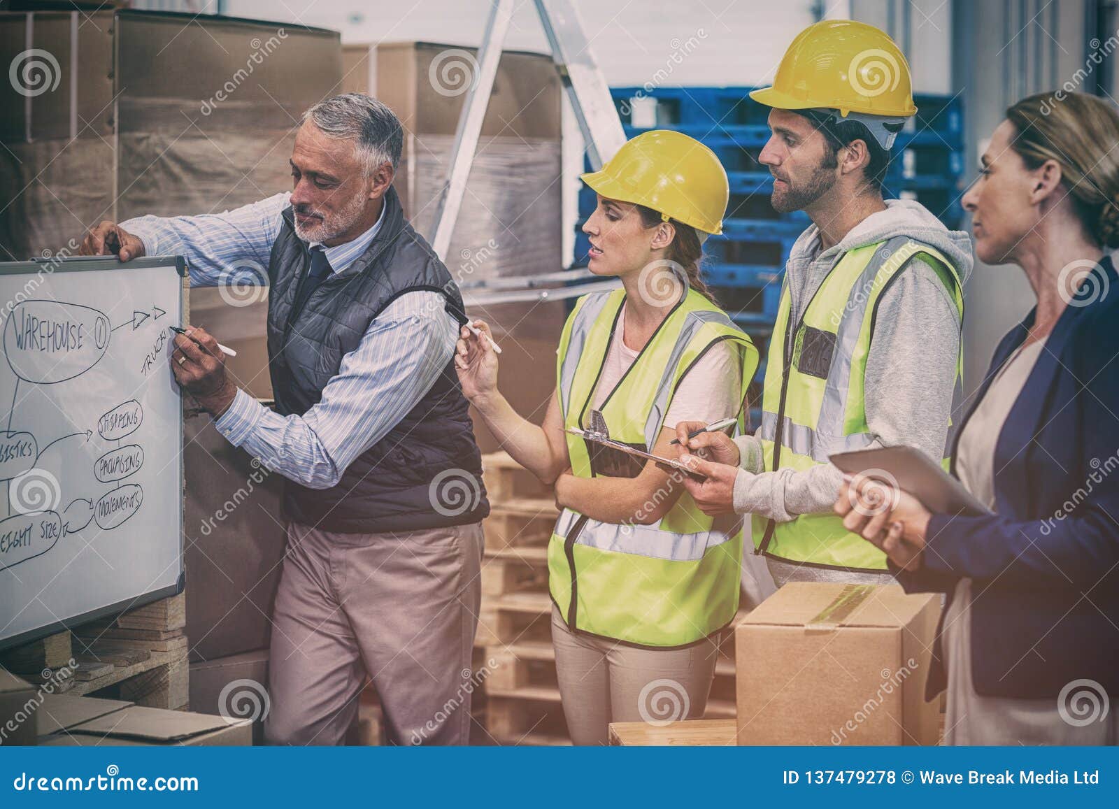 Warehouse Team Having a Meeting Stock Photo - Image of industrial ...