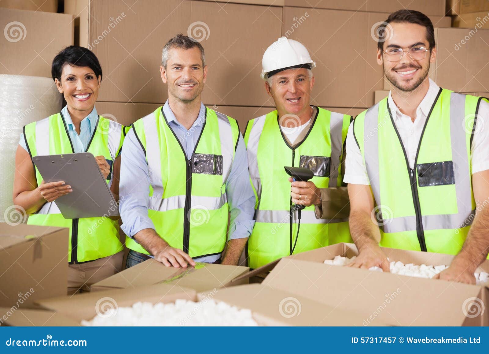 Warehouse Team Smiling at Camera Stock Image - Image of operator ...