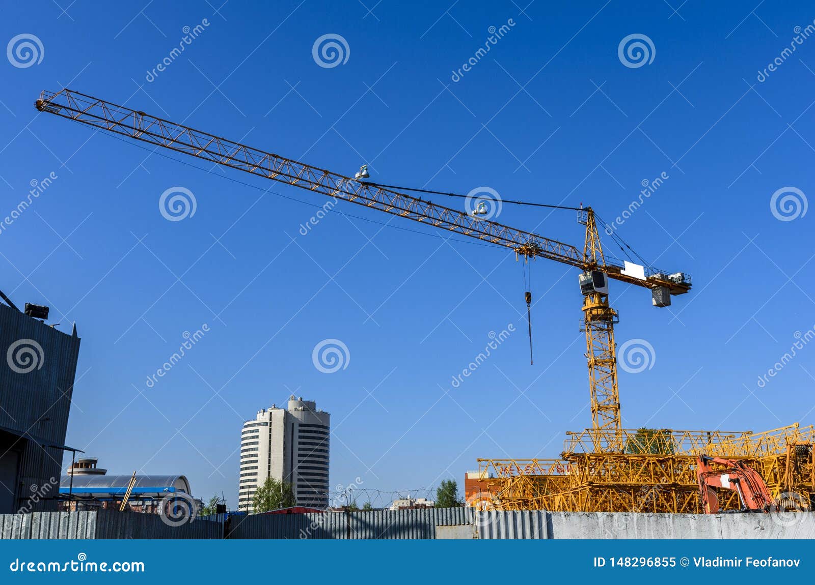 Warehouse Tower Cranes and Construction Equipment Stock Image - Image ...