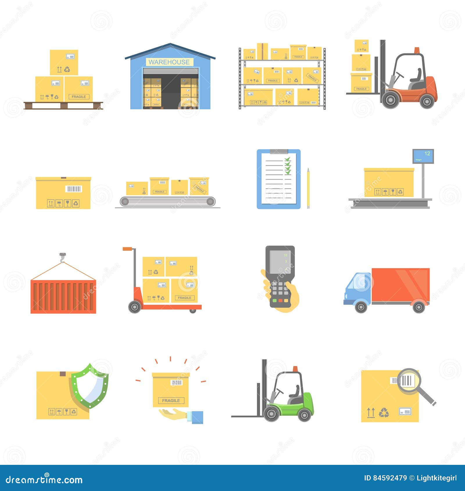 Warehouse Transportation and Delivery Icons Flat Set Isolated Vector ... Warehouse Transportation and Delivery Icons Flat Set Isolated Vector ...
