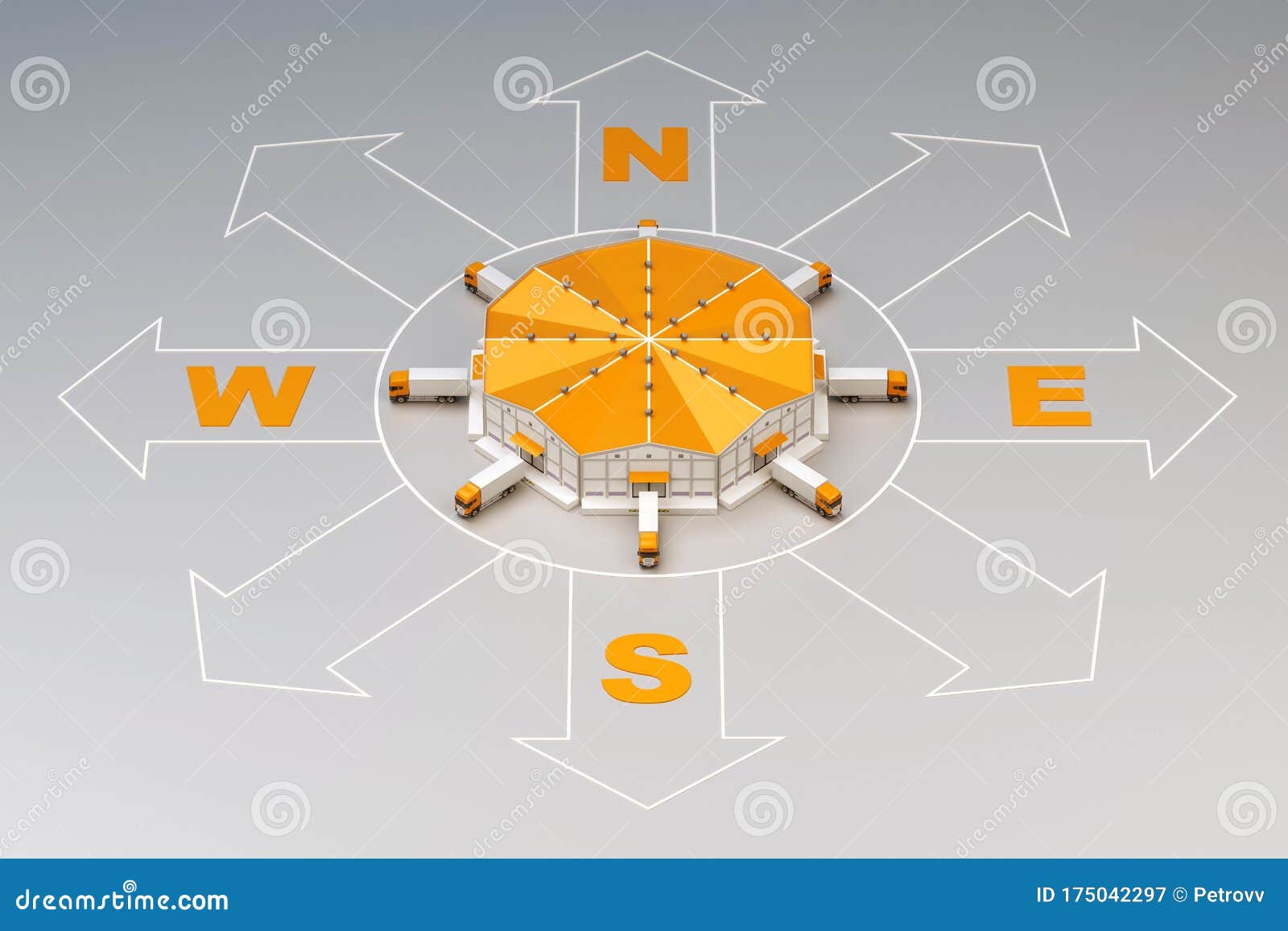 Warehouse with Trucks and Direction Arrows Stock Illustration ...